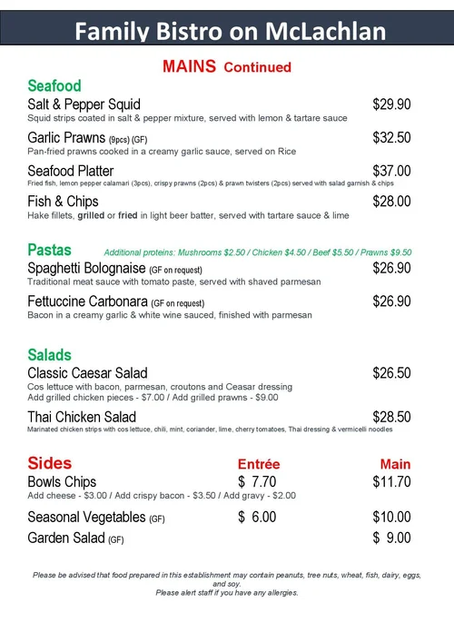 Menu — Horsham RSL