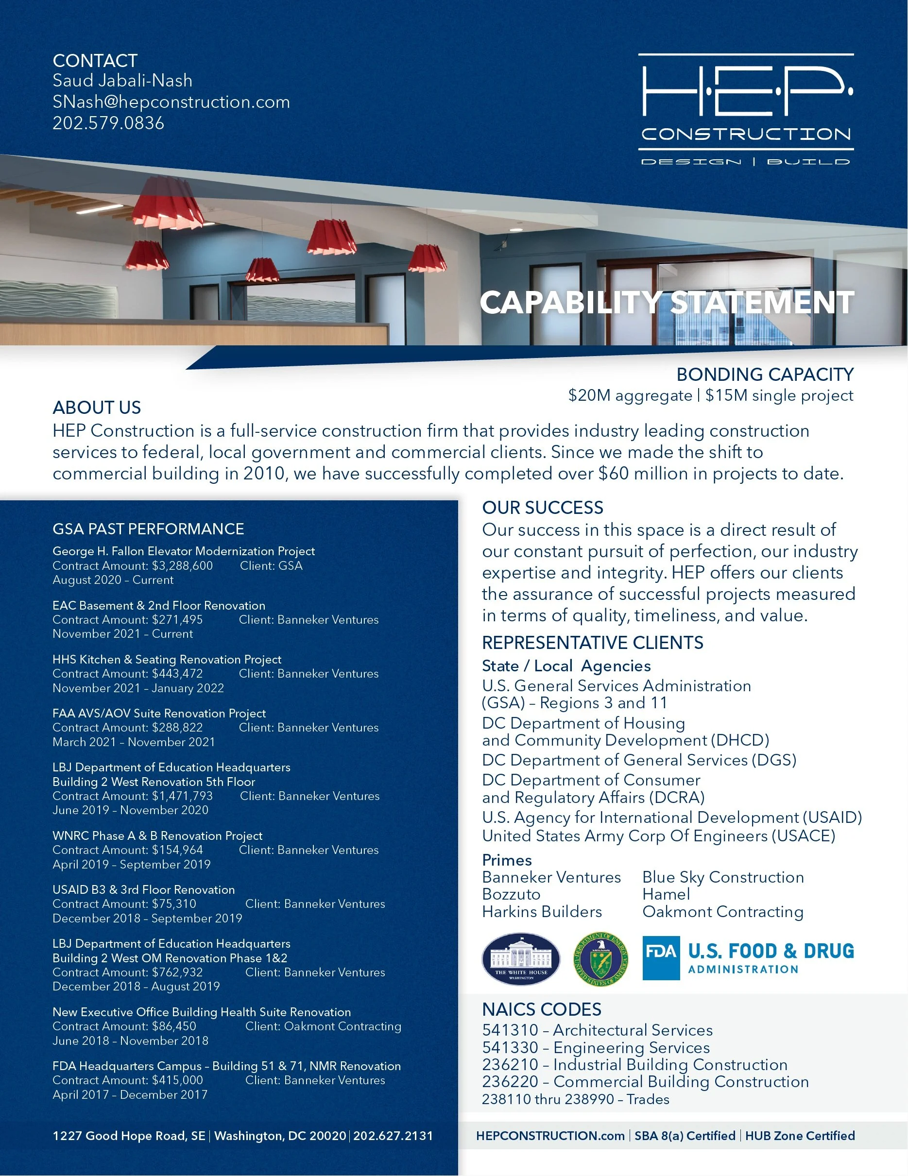 CAPABILITY STATEMENTS — HEP CONSTRUCTION - Washington, DC Based ...