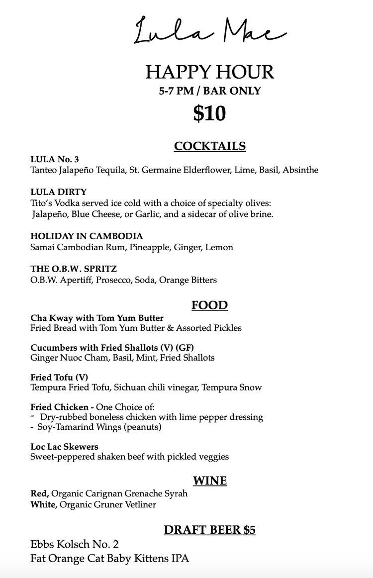 Menu — Lula Mae