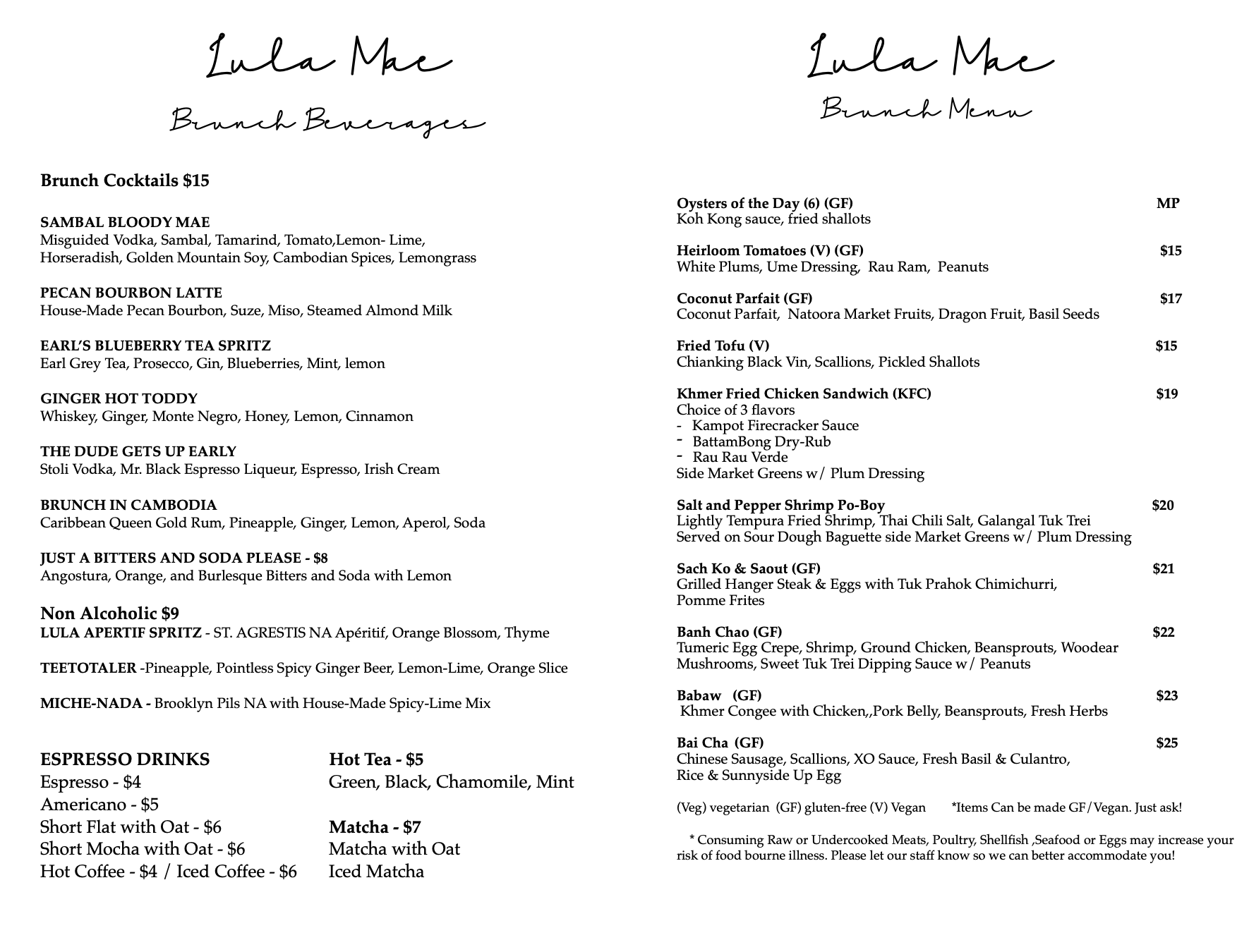 Menu — Lula Mae