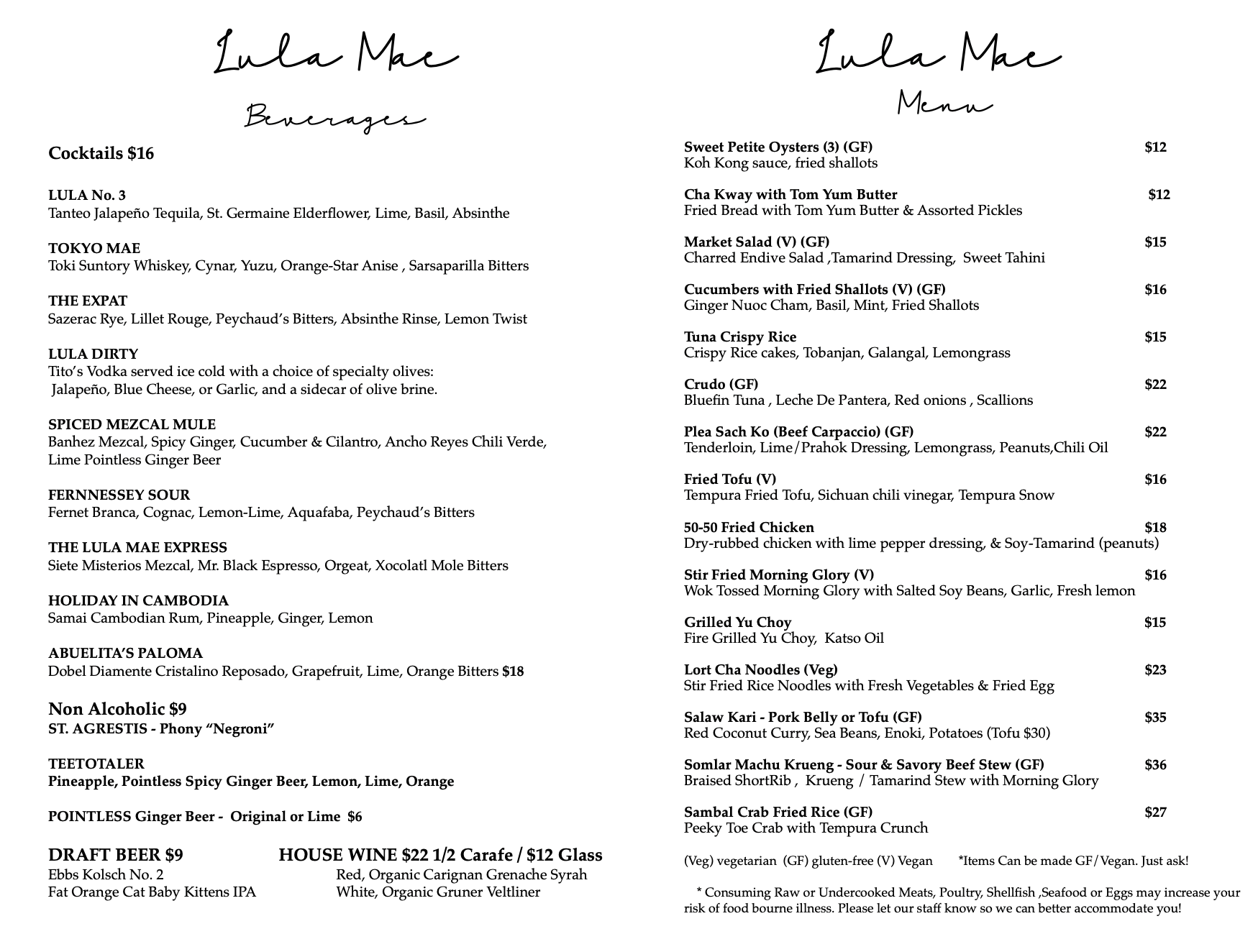 Menu — Lula Mae
