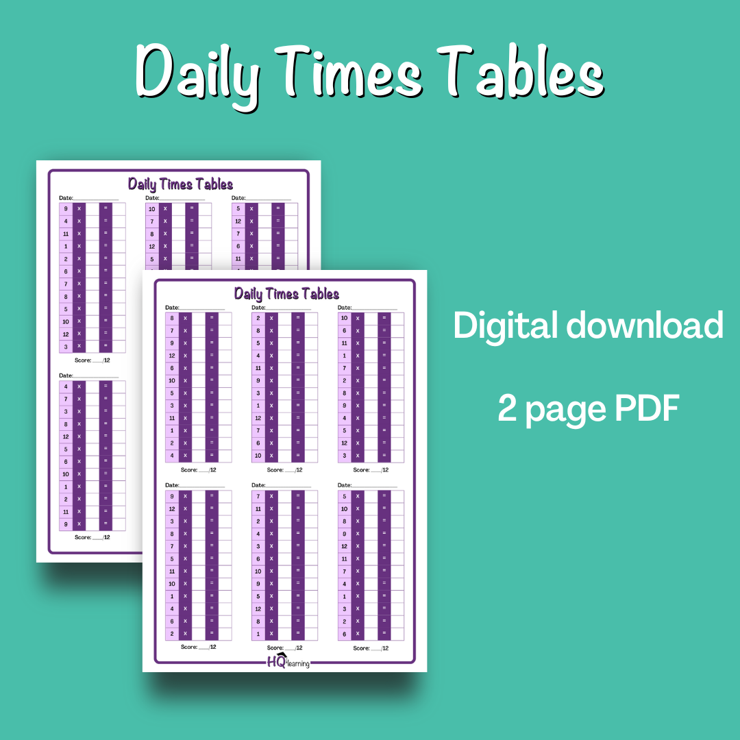 Daily times tables worksheets — HQ Learning Rugby
