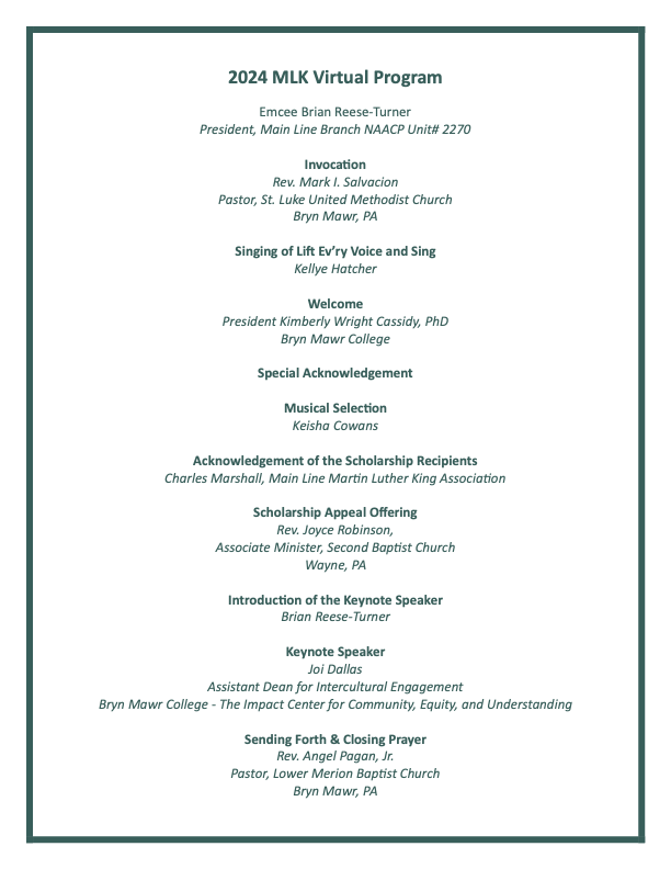 MLK Program 2024 — Main Line Martin Luther King Association