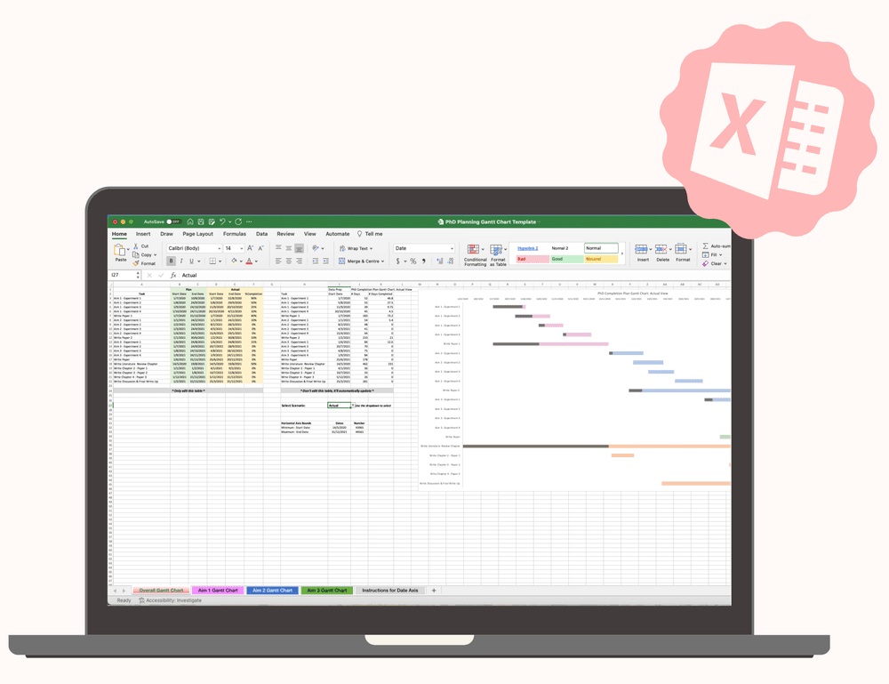 PhD Planning Gantt Chart Excel Template | Pitch Science