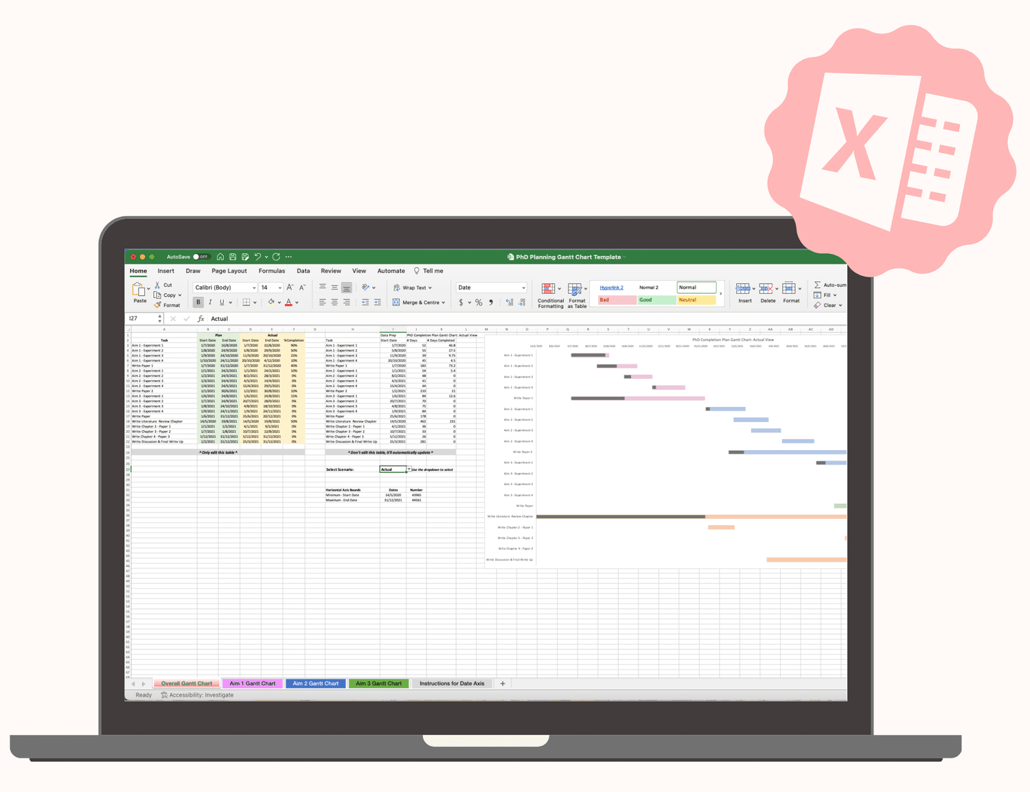 PhD Planning Gantt Chart Excel Template | Pitch Science