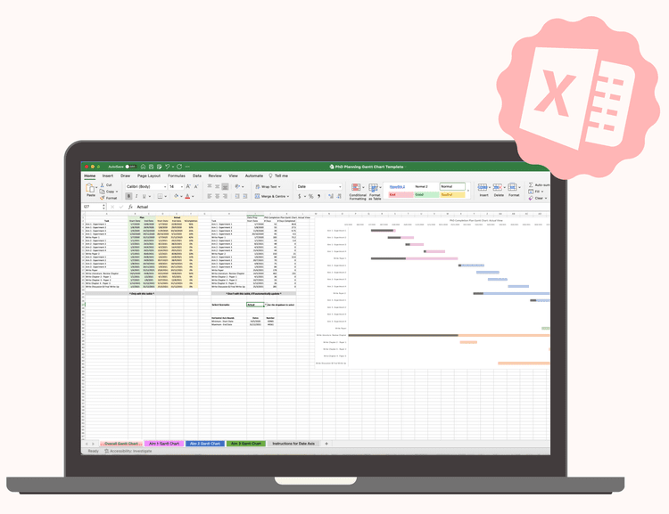 PhD Planning Gantt Chart Excel Template | Pitch Science