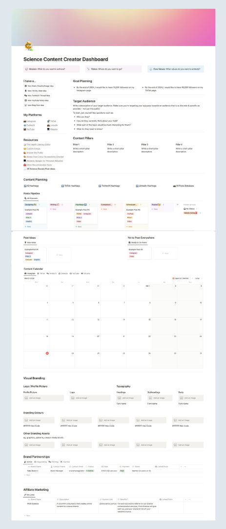 Science Content Creator Notion Template | Pitch Science