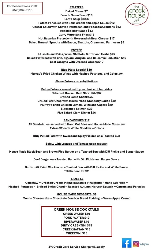 The Creek House Grill Menu — The Creek House Grill