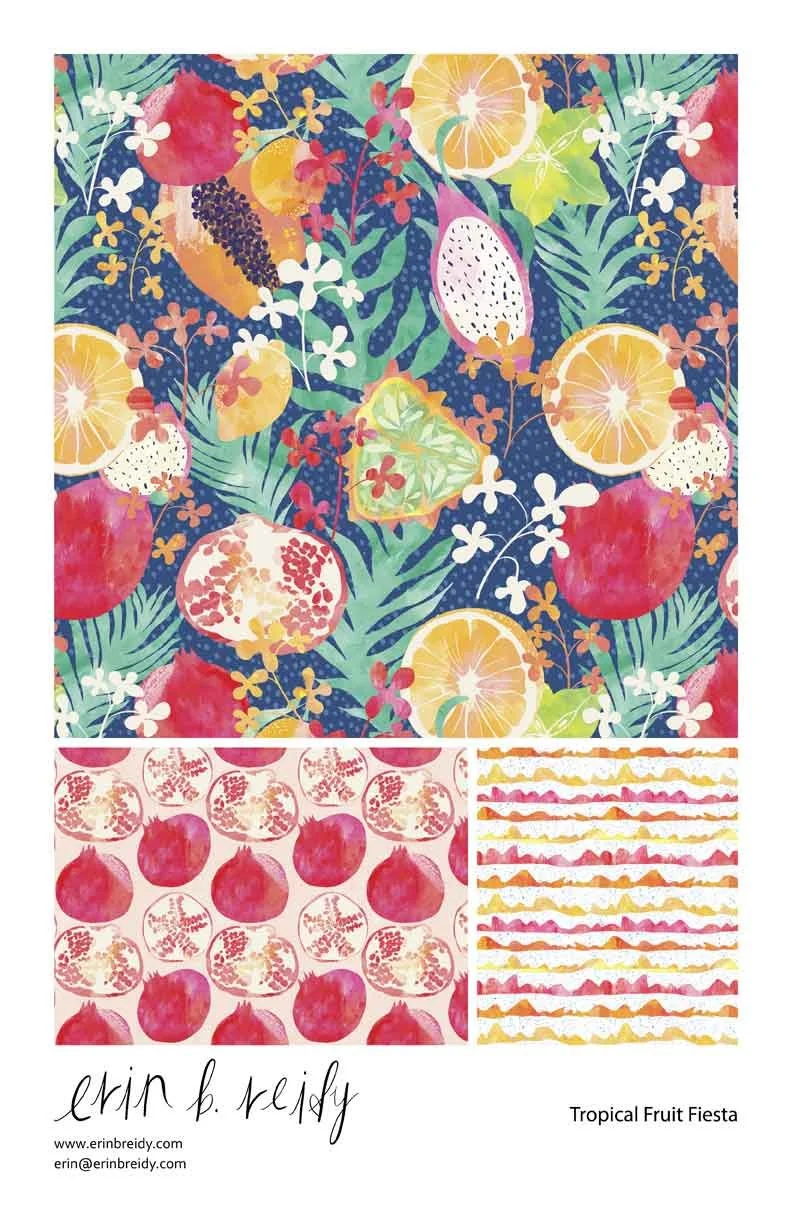 Tropical Fruit Fiesta Watercolor Repeat Pattern Collection — Erin B ...