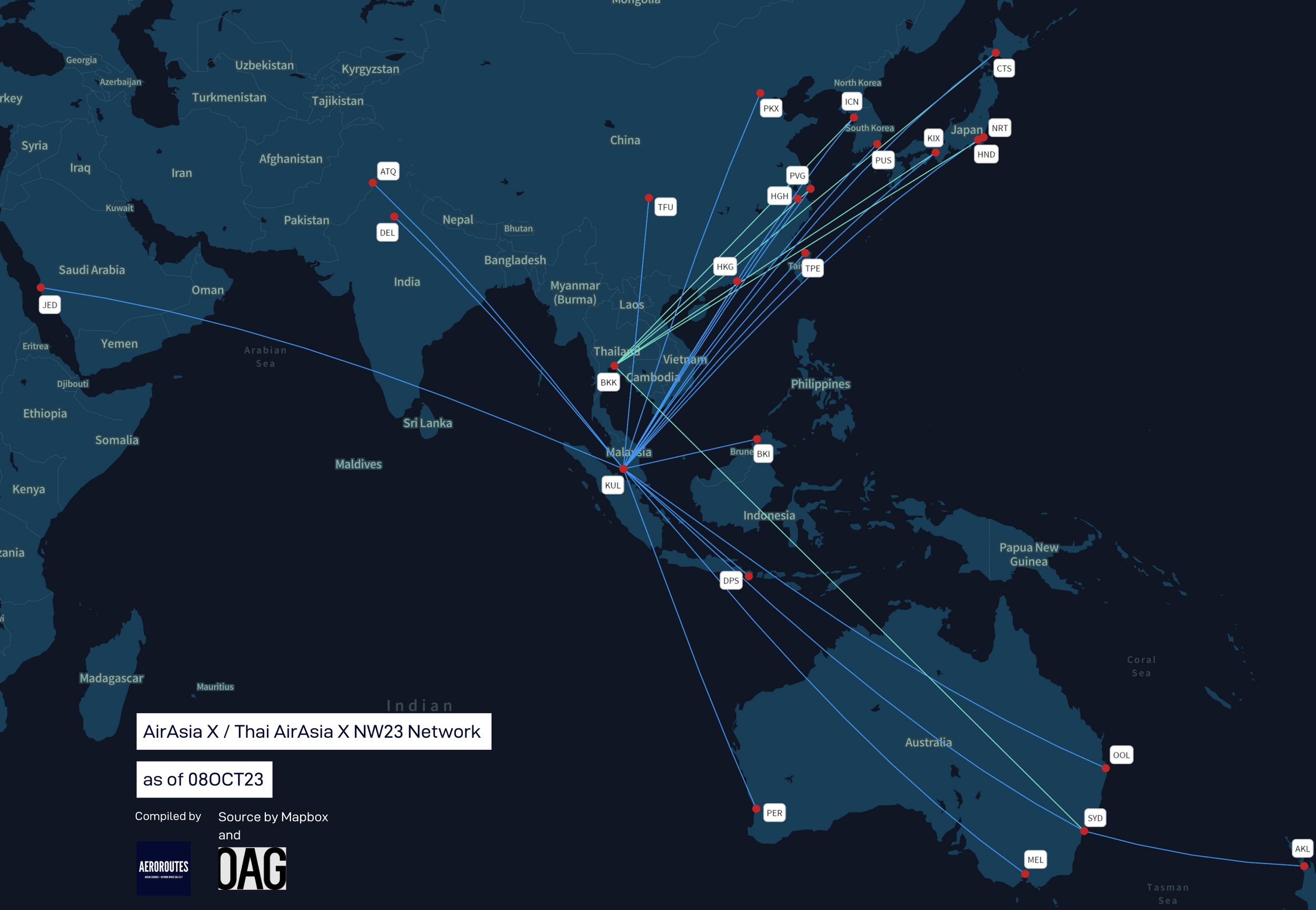AirAsia X / Thai AirAsia X NW23 A330 General Network Overview — AeroRoutes