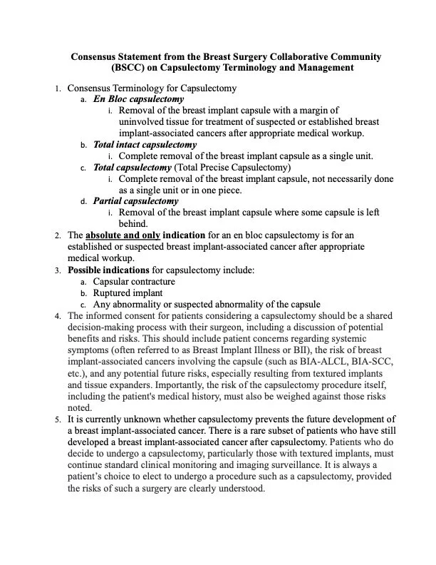 BSCC Issues Consensus Statement on Breast Implant Capsulectomy ...