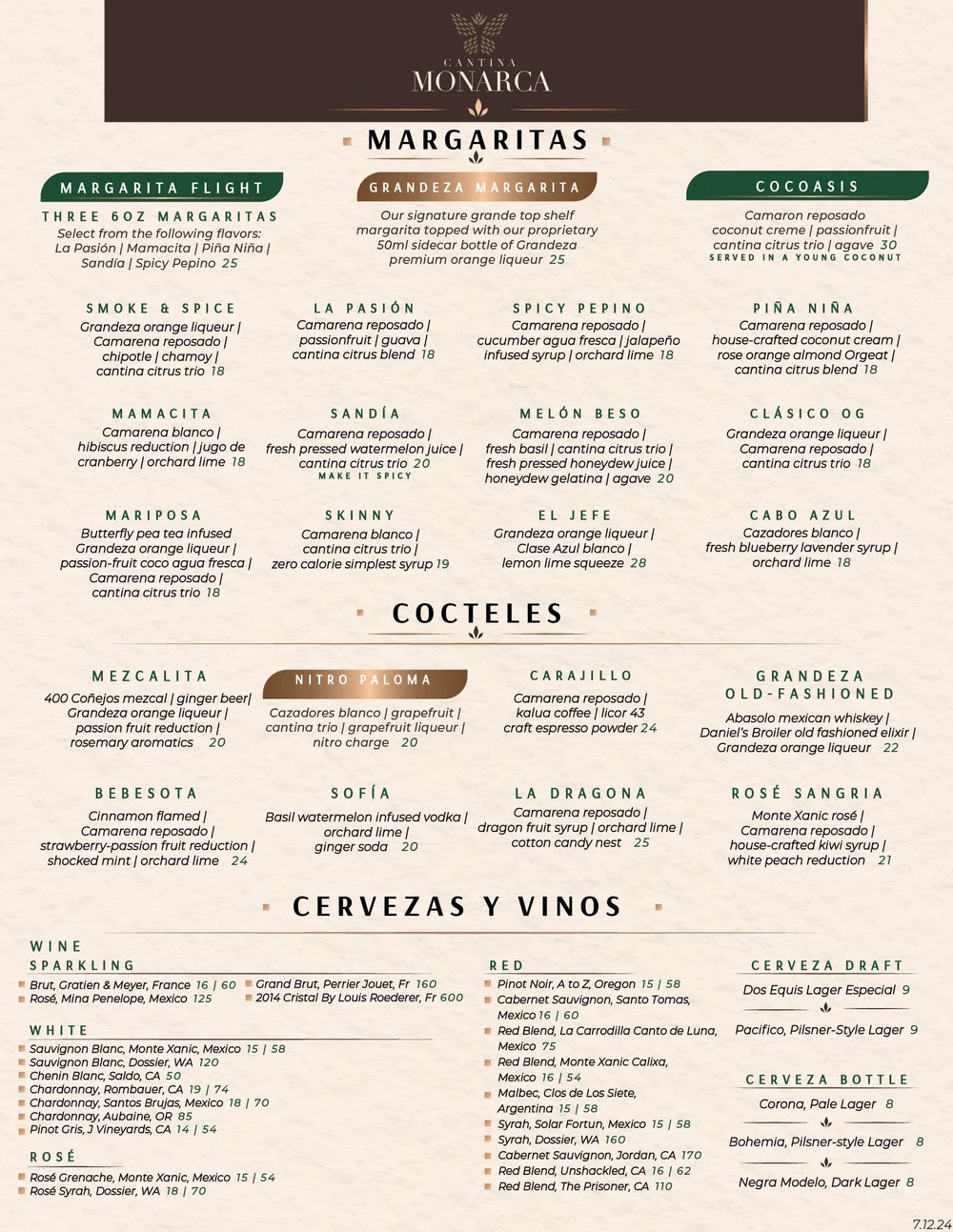 Menus — Cantina Monarca