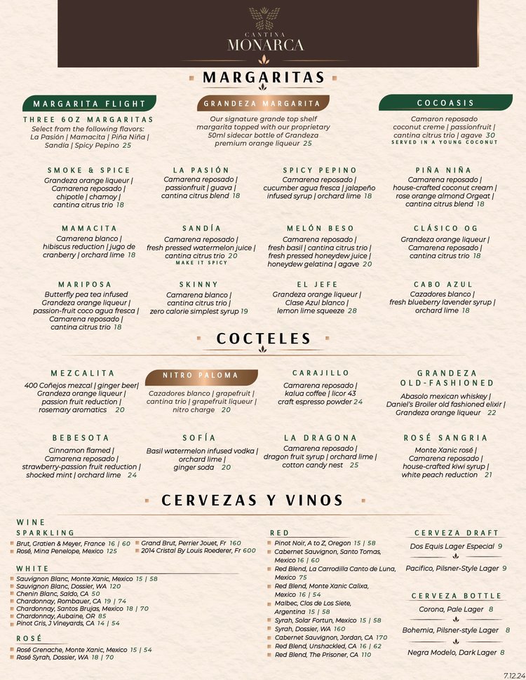 Menus — Cantina Monarca