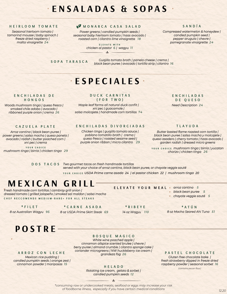 Menus — Cantina Monarca