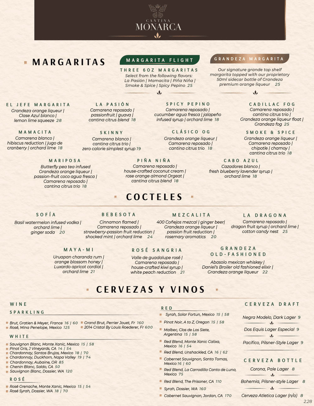 Menus — Cantina Monarca