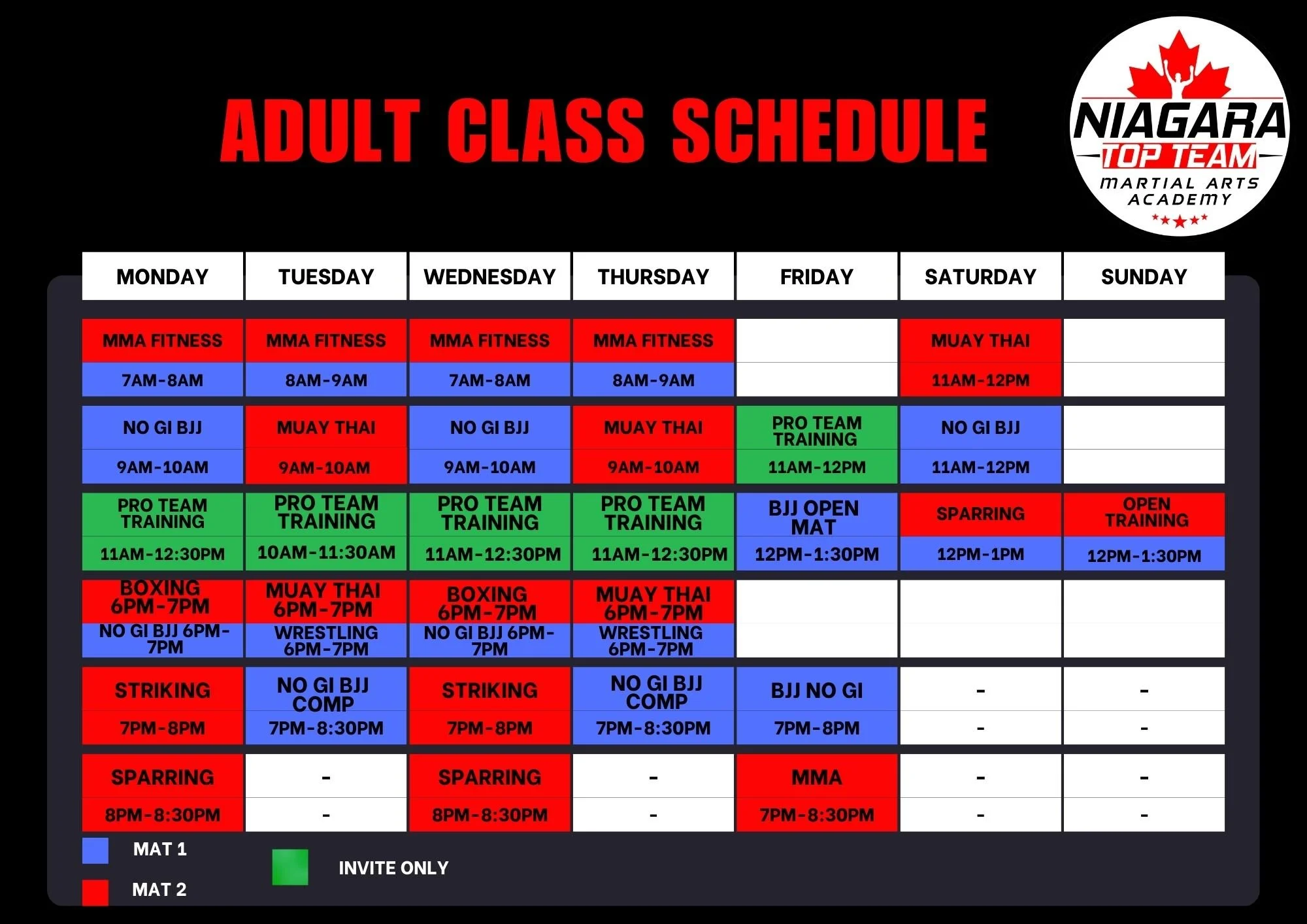 Adults Schedule Niagara Top Team