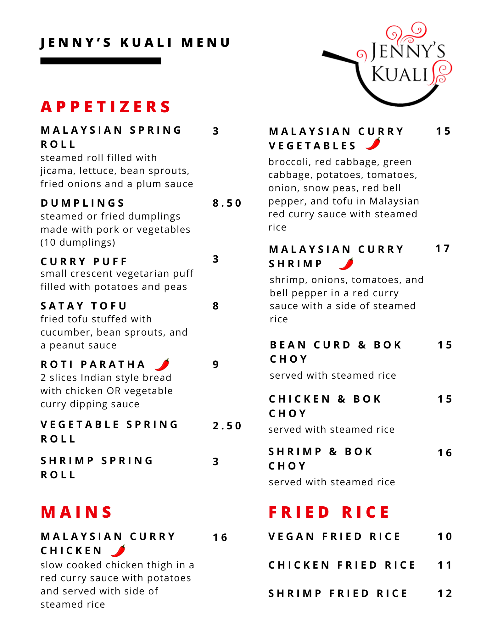 Monday Roasted Pop-up Menu — Jenny's Kuali