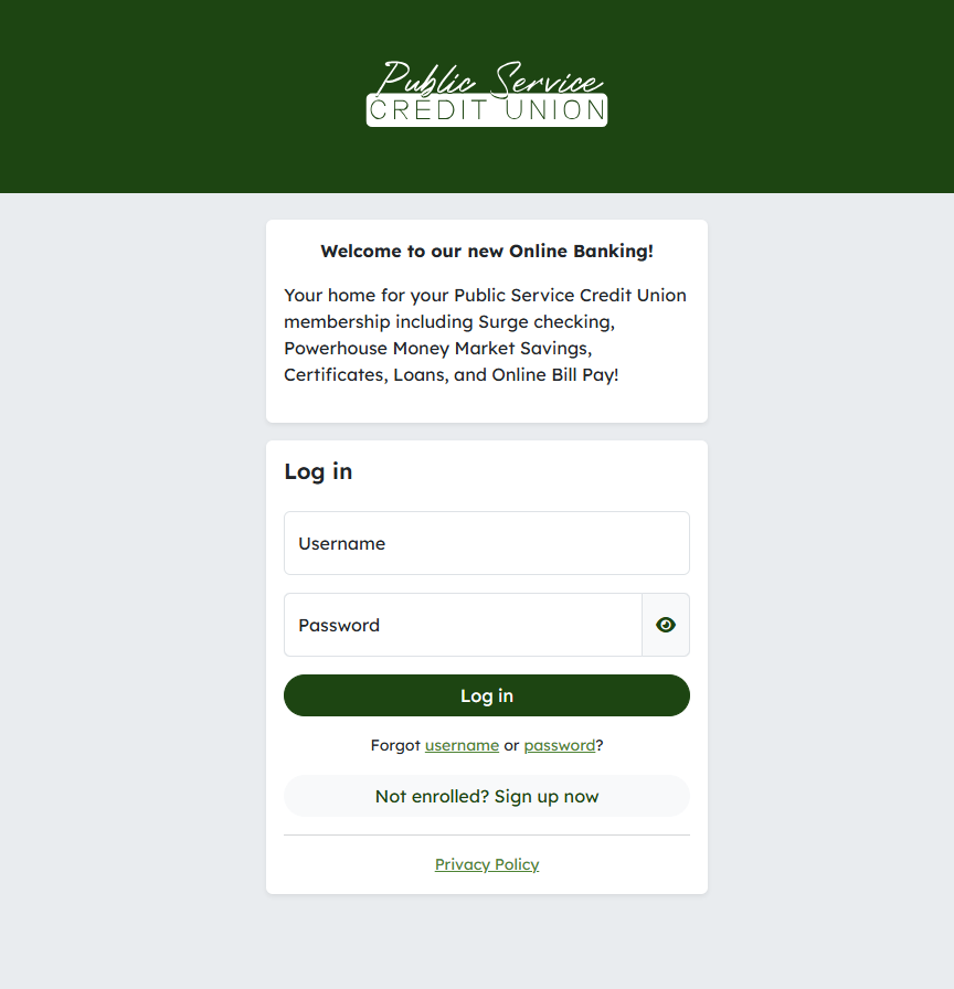 Online Banking Information — Public Service Credit Union