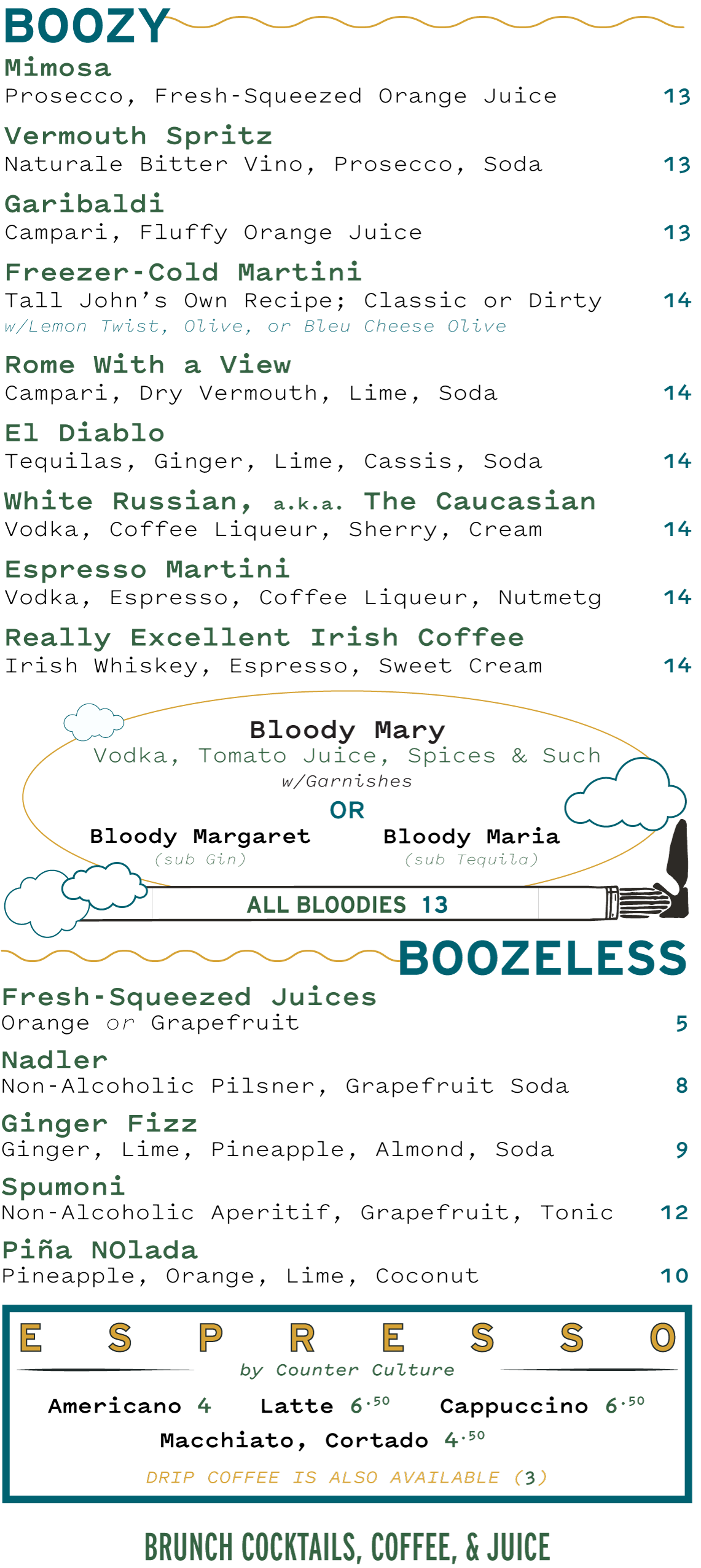 Menu — Tall John's