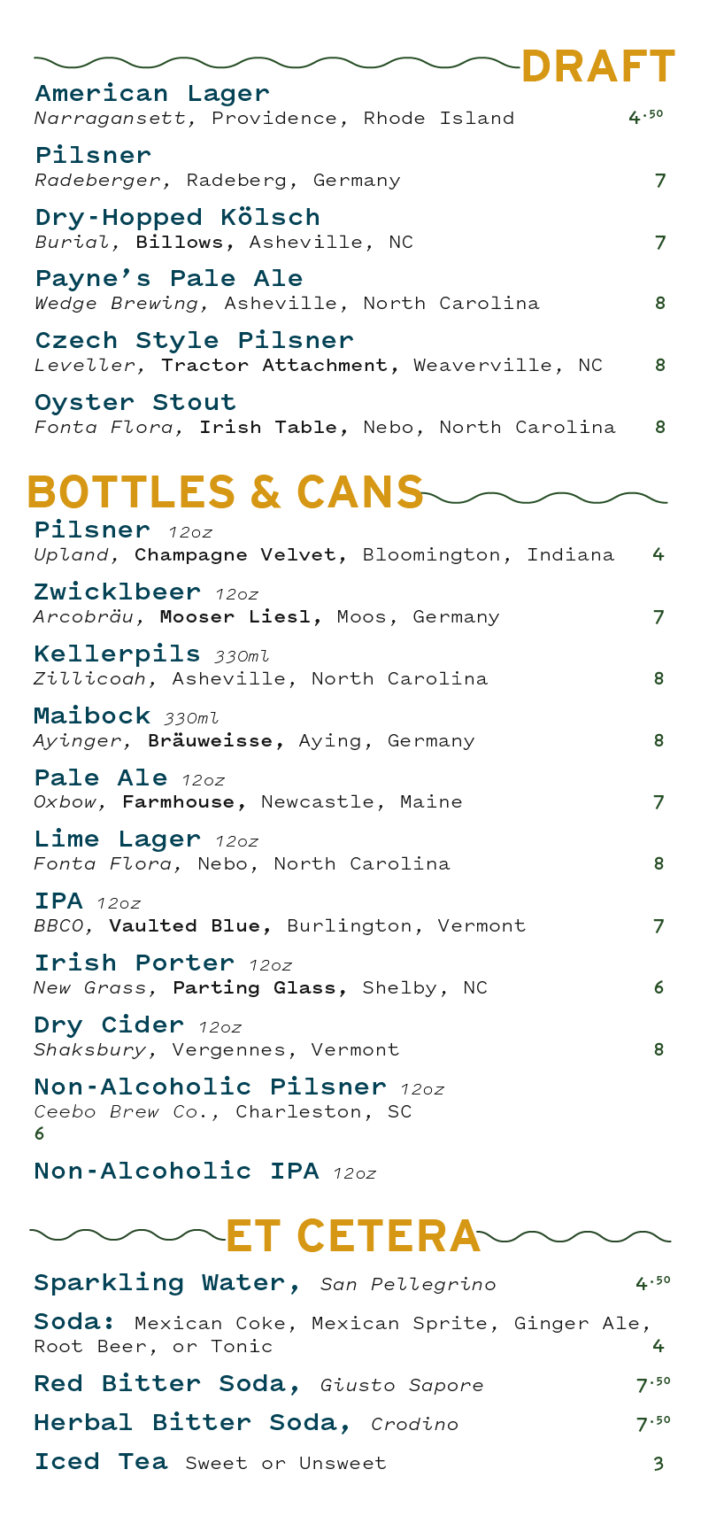 Menu — Tall John's