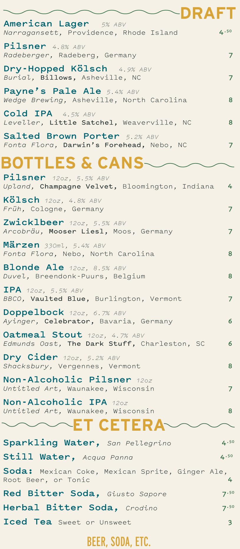 Menu — Tall John's