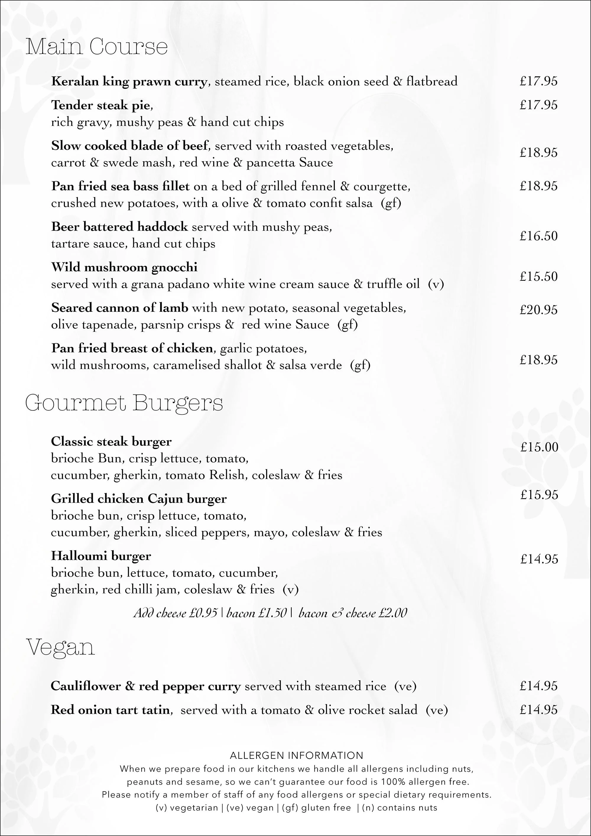 Menus for The Lemon tree restaurant at Thurman Hall, Lancaster — The ...