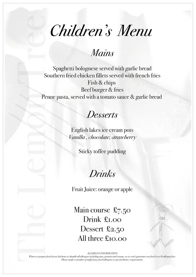 Menus for The Lemon tree restaurant at Thurman Hall, Lancaster — The ...