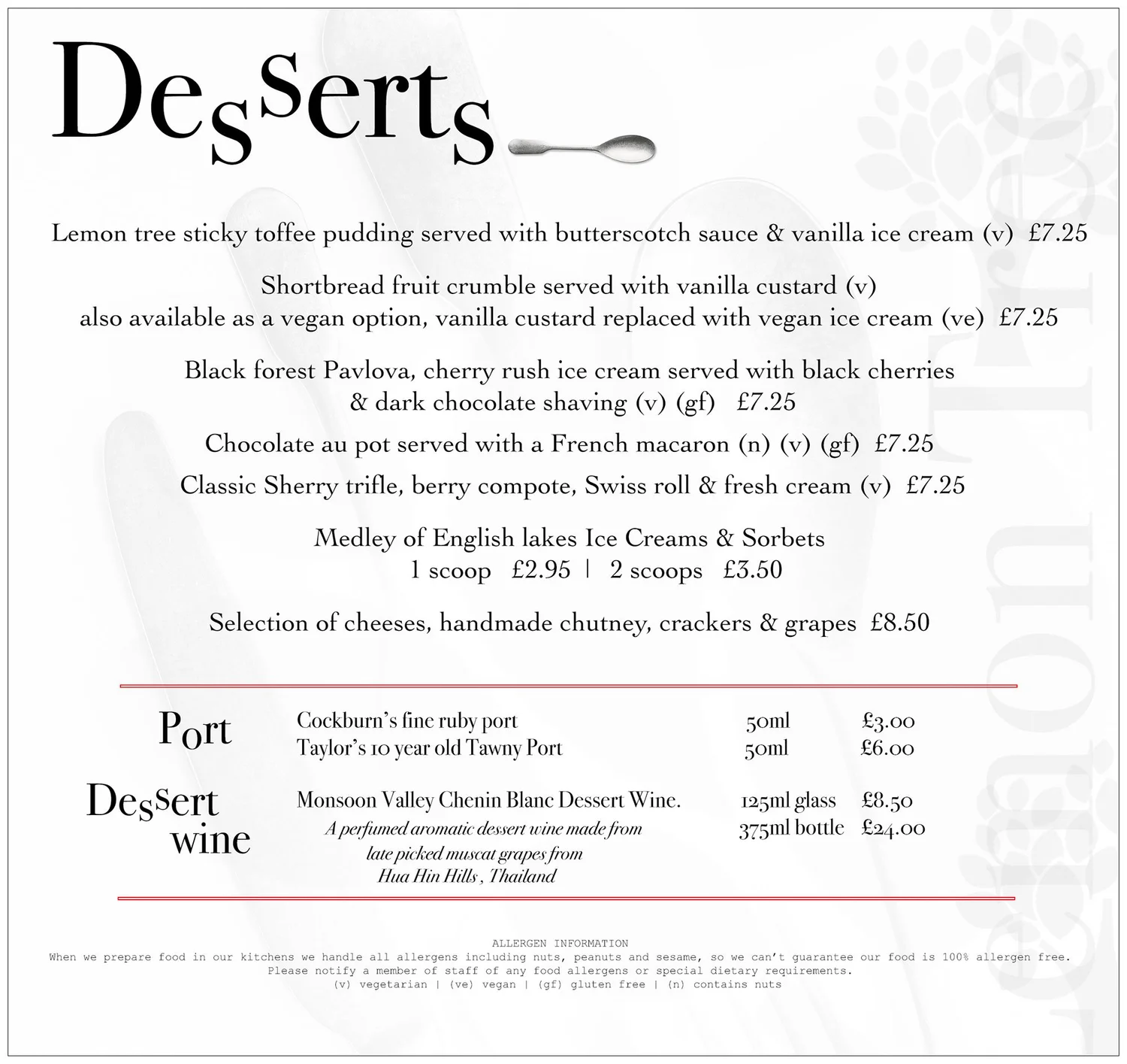 Menus for The Lemon tree restaurant at Thurman Hall, Lancaster — The ...