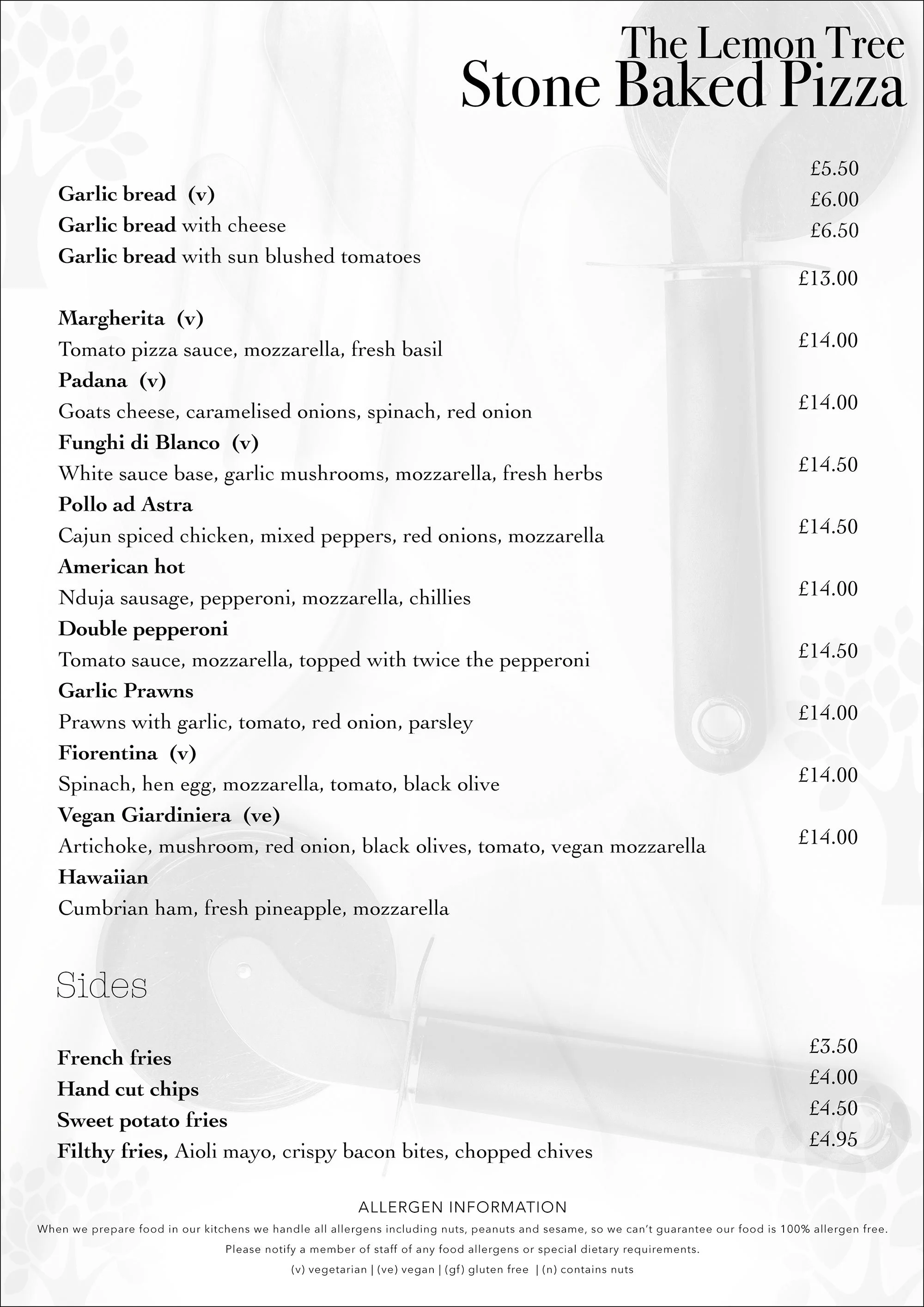 Menus for The Lemon tree restaurant at Thurman Hall, Lancaster — The ...