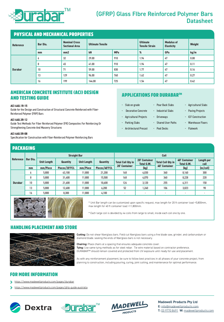 Durabar™ Glass Fibre Reinforced Polymer (GFRP) Bars