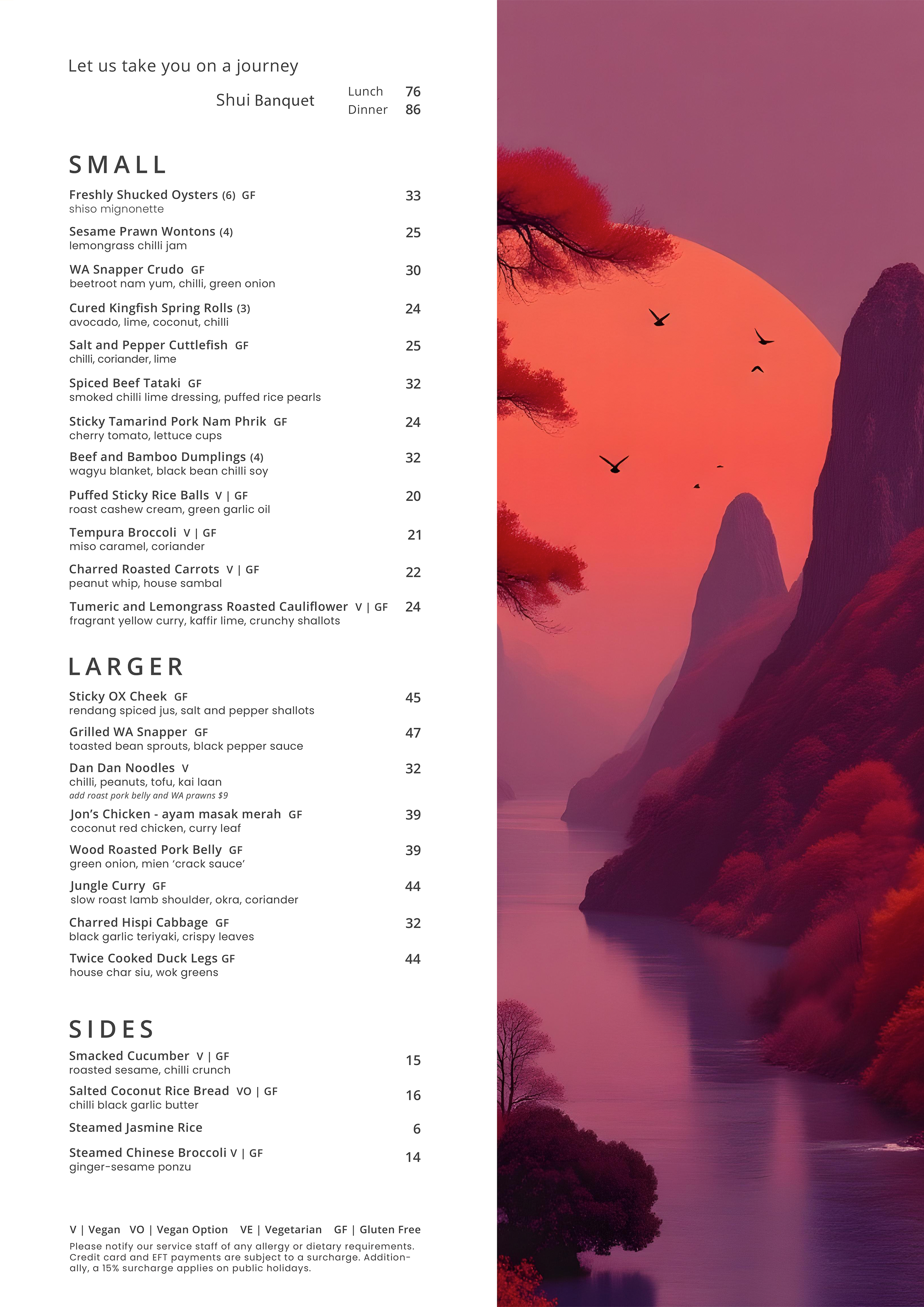 Shui Food Menu — Shui
