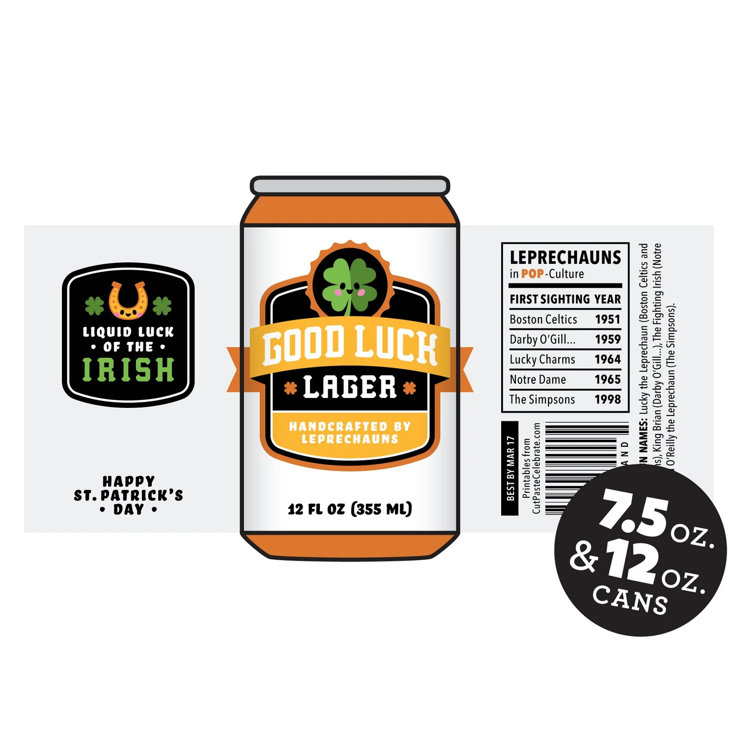 Printable St. Patrick's Day Drink Labels - Glass Bottles | Cut Paste ...