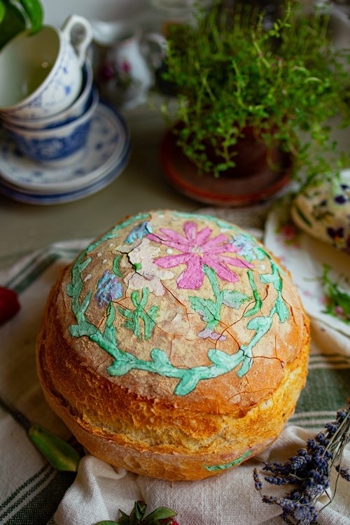 Floral Painted Country Loaf – Crusty Dutch Oven Bread with Edible Art ...