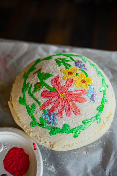 Floral Painted Country Loaf – Crusty Dutch Oven Bread with Edible Art ...