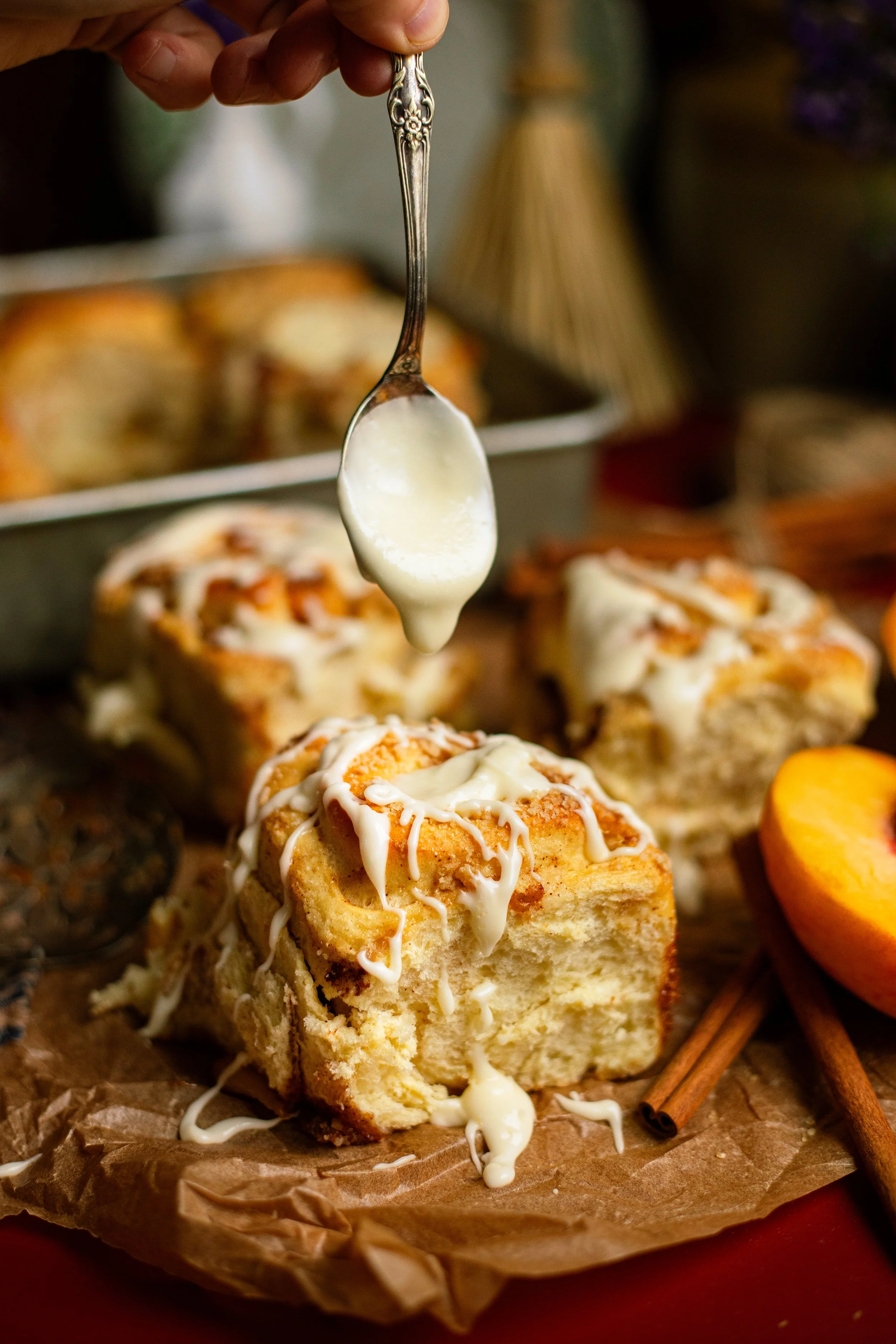Peach Cinnamon Rolls: Summer Sweet Bread Recipe — Under A Tin Roof