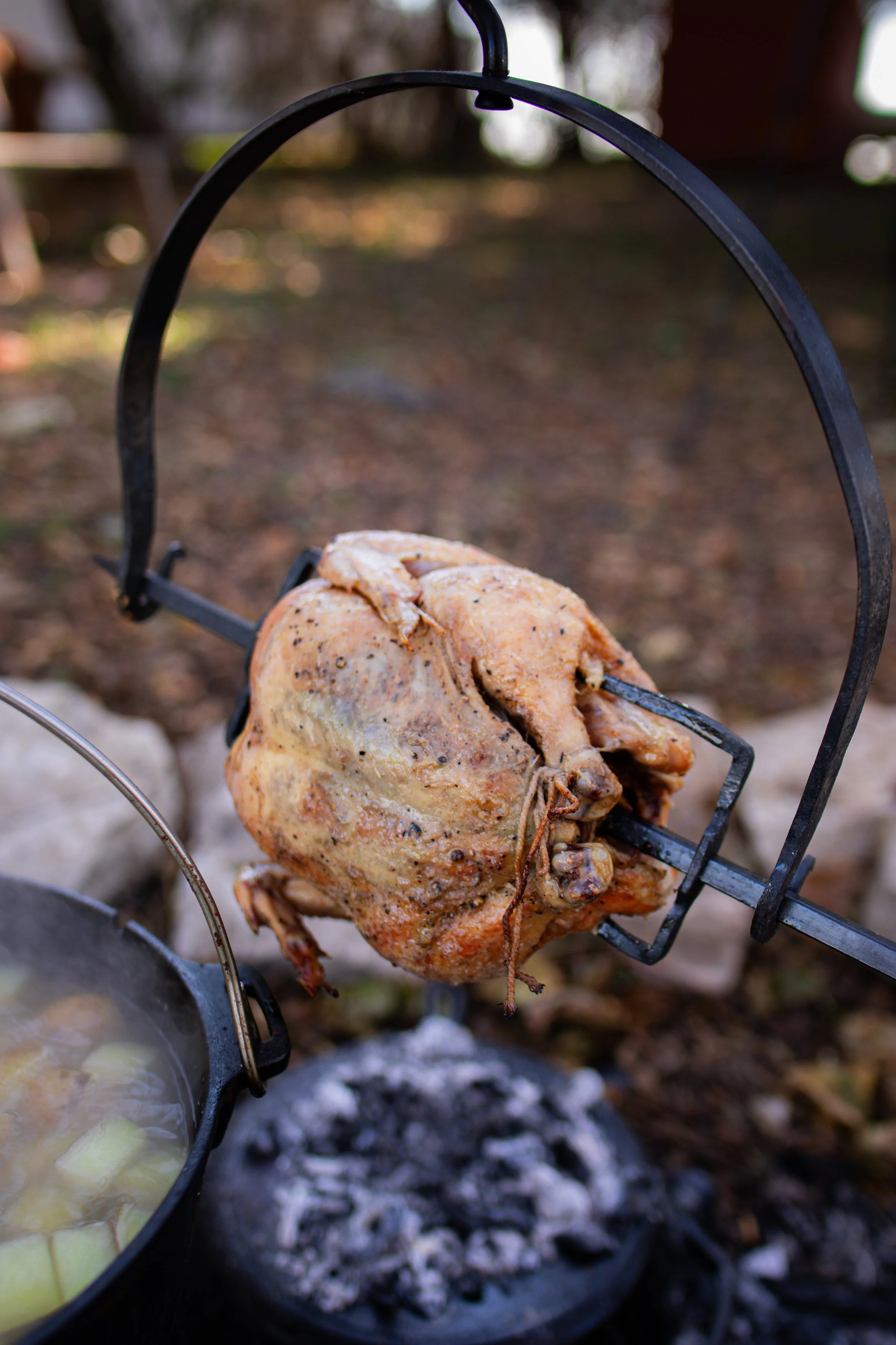 Campfire Cooking: Rotisserie Chicken and Mashed Potatoes | Outdoor ...