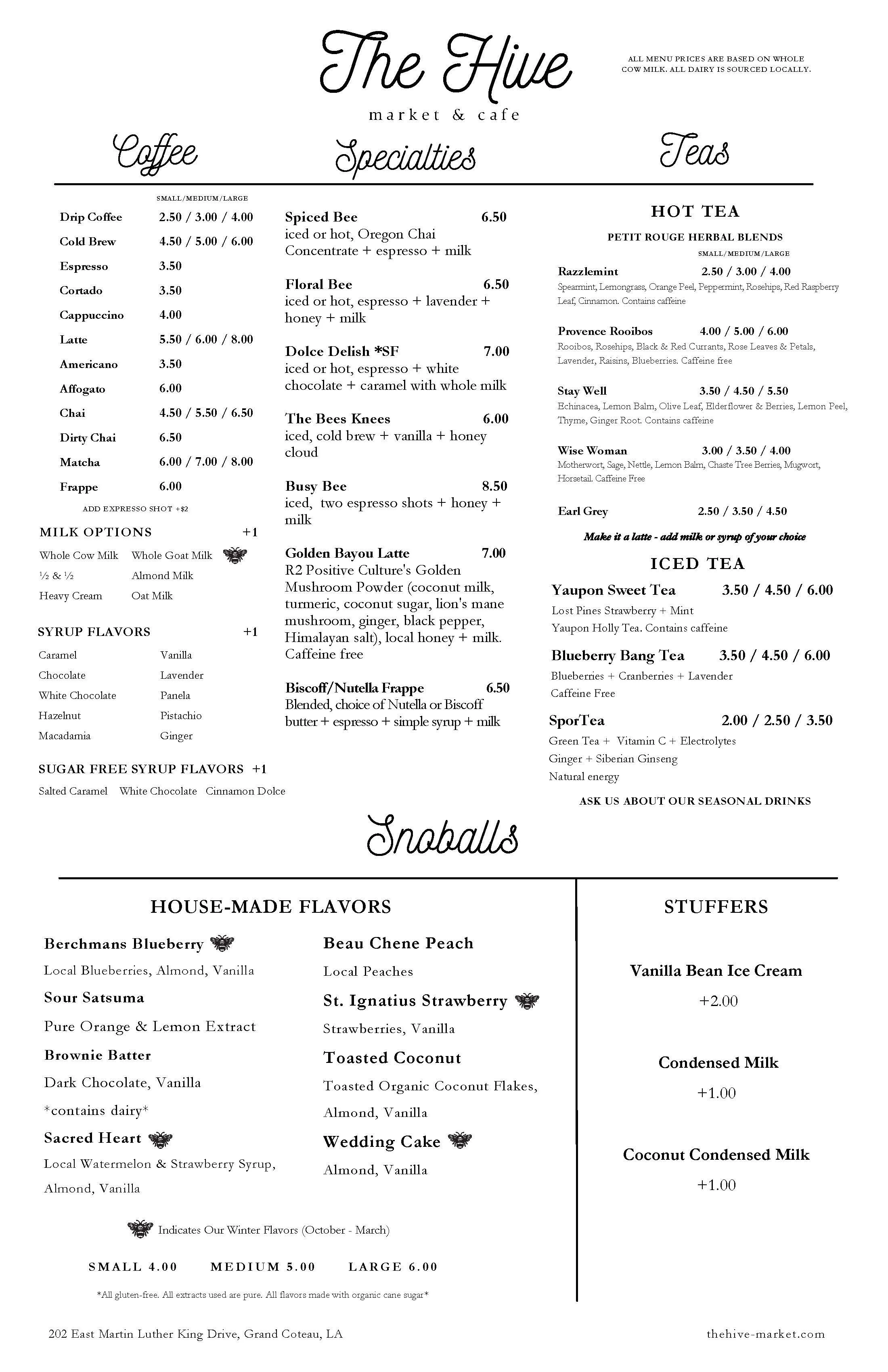 MENU — We are serving up organic snoballs, French Truck Coffee and farm ...