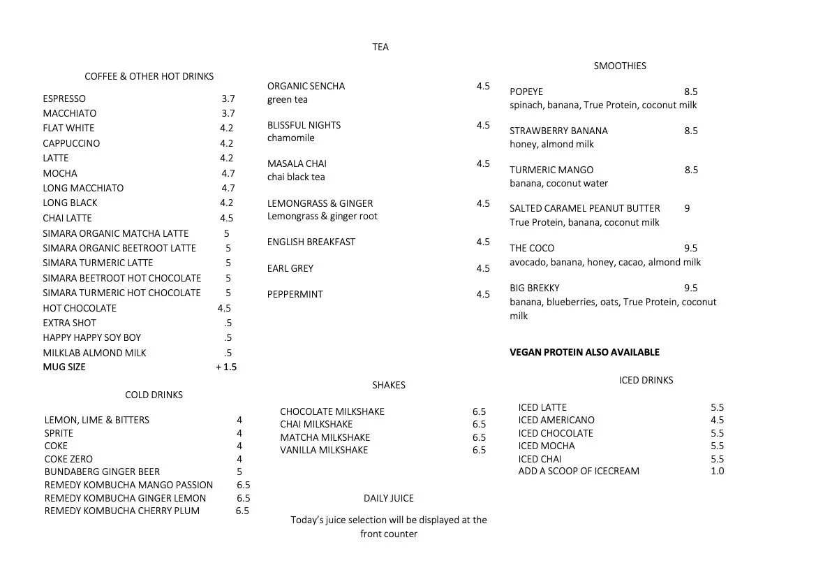 Menu — Mason & Bird