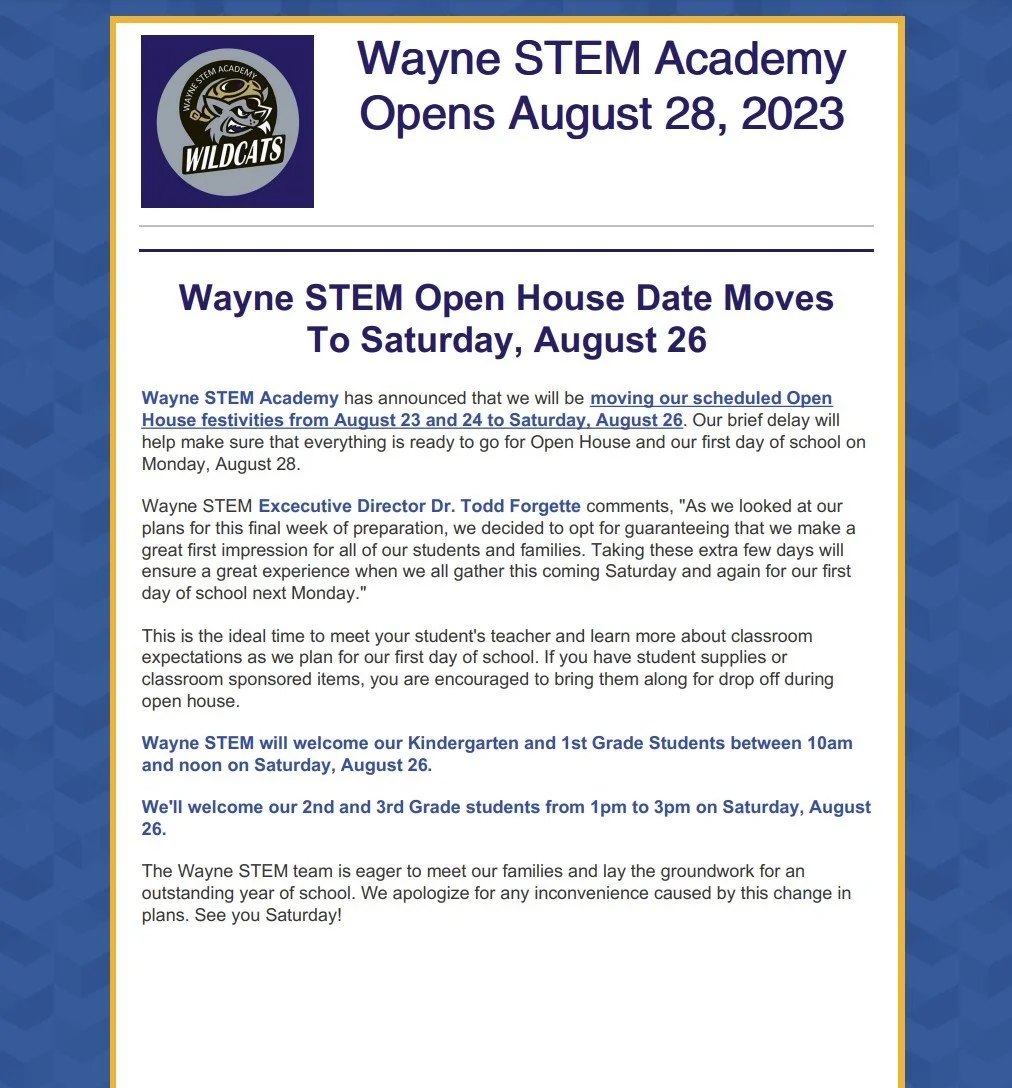 Newsletter & Events — Wayne STEM Academy