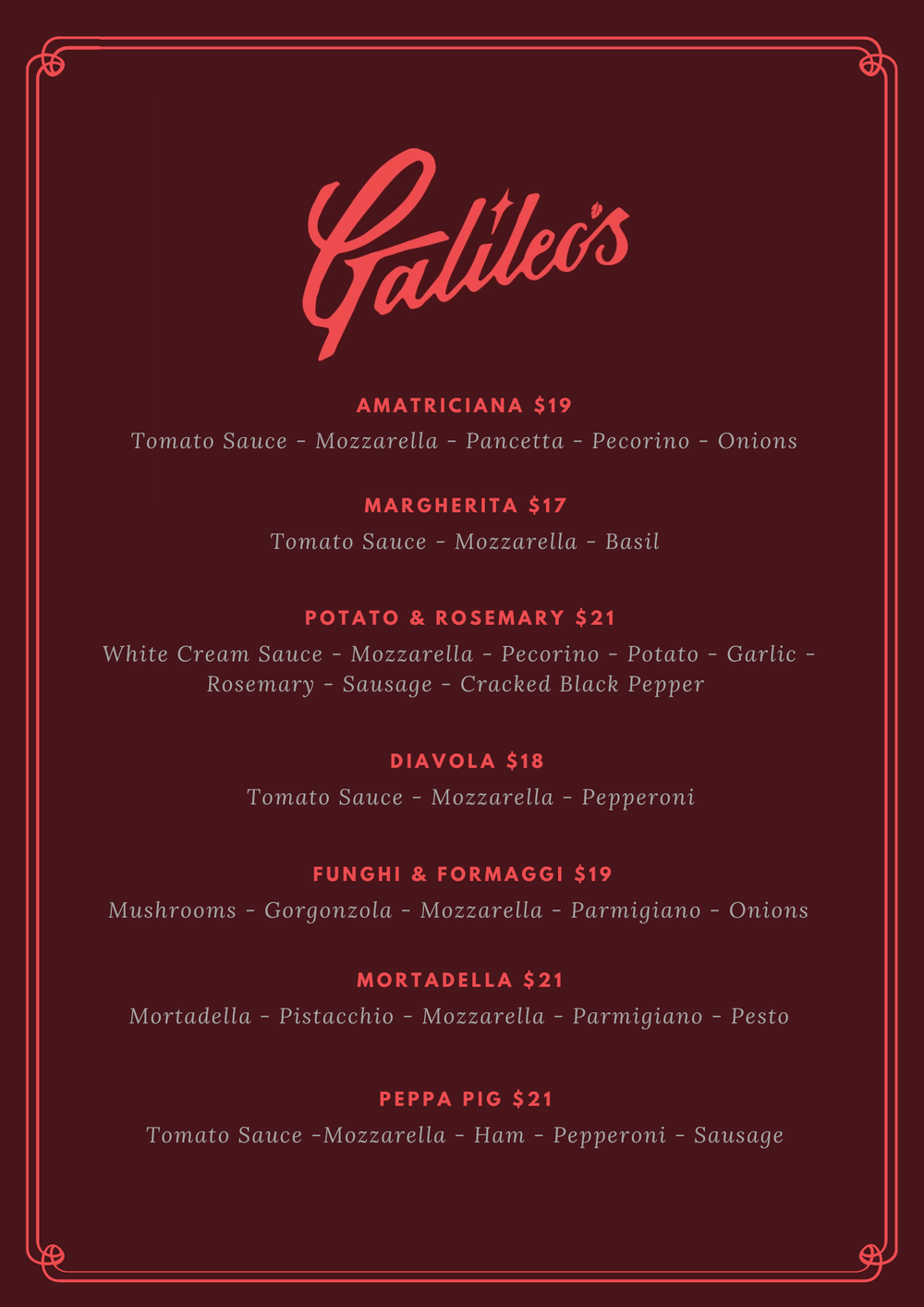 Menu — Galileo's Pizzeria & Restaurant