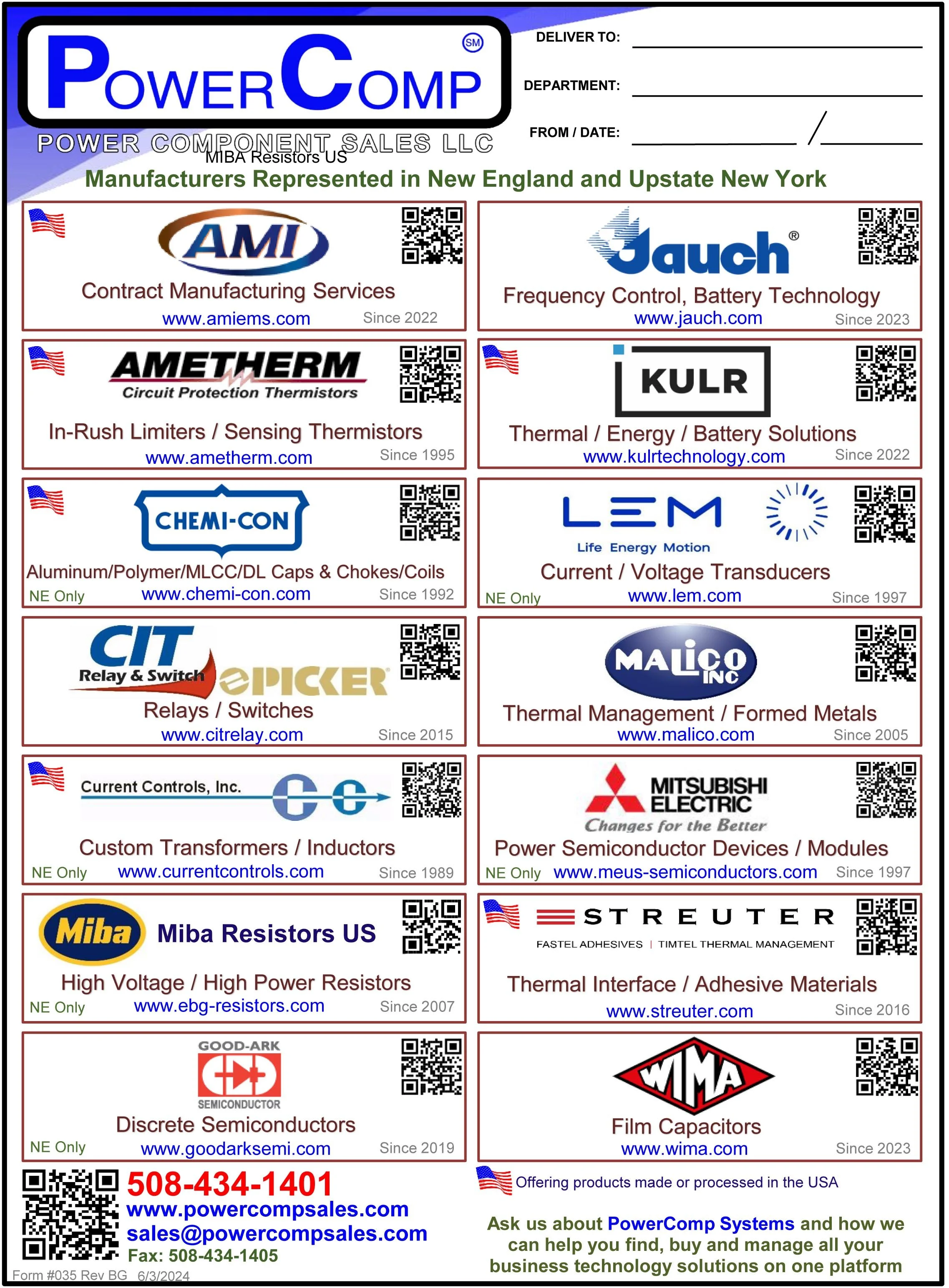Line Card — Power Component Sales, LLC