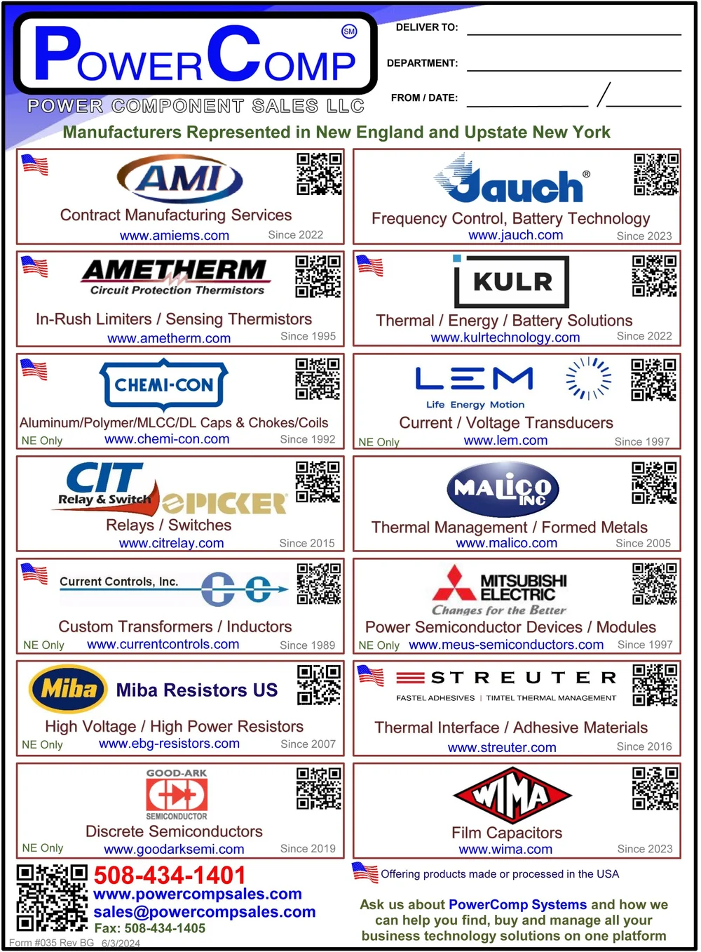 Line Card — Power Component Sales, LLC