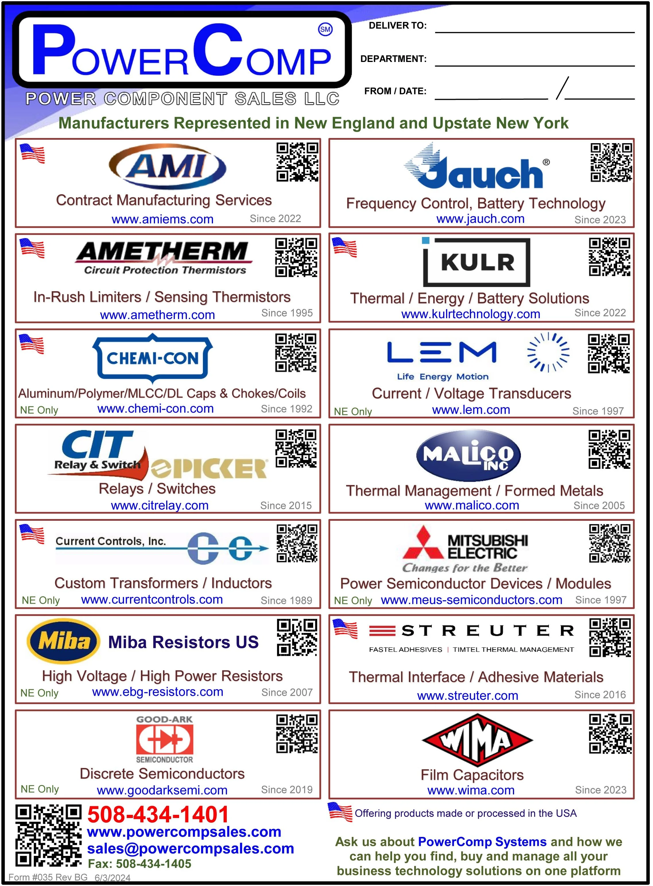Line Card — Power Component Sales, LLC