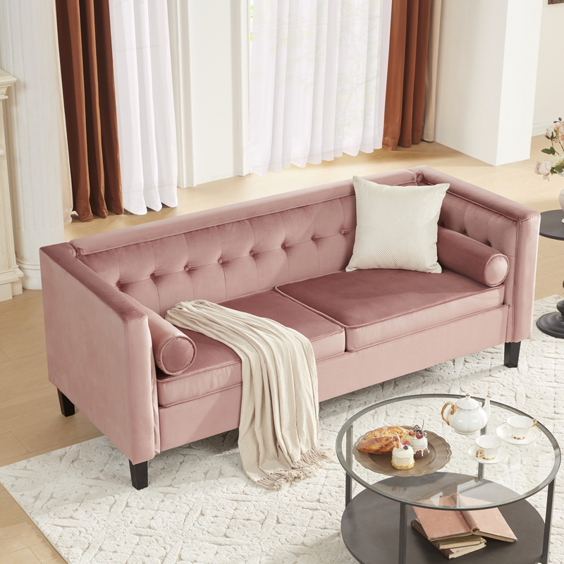 Pink Tufted Sofa — BARNSWALLOW