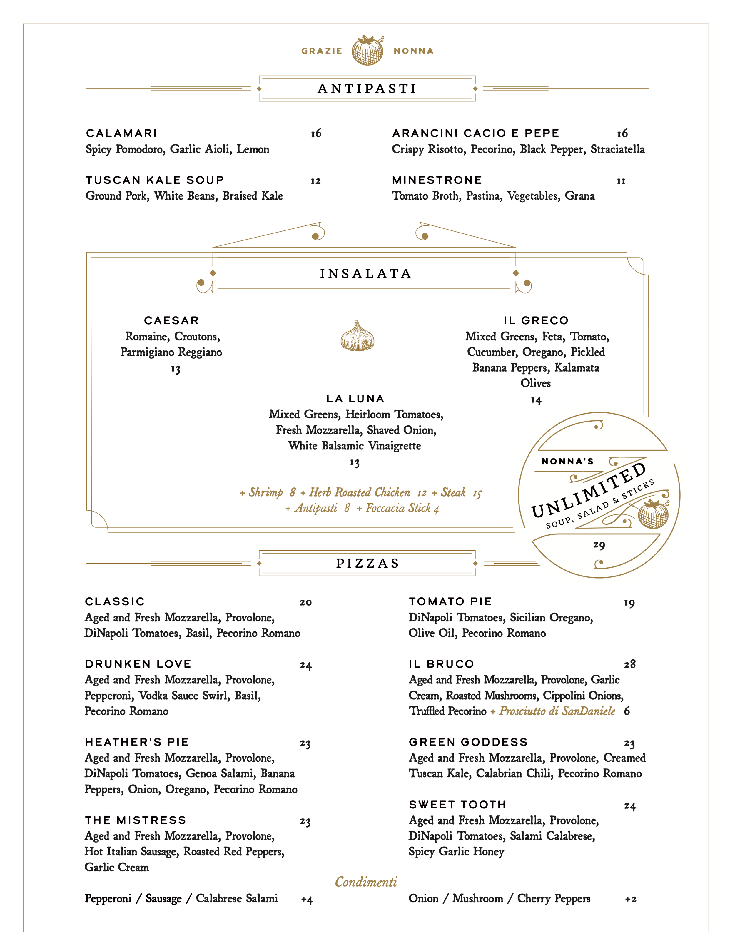 Lunch Menu — Grazie Nonna