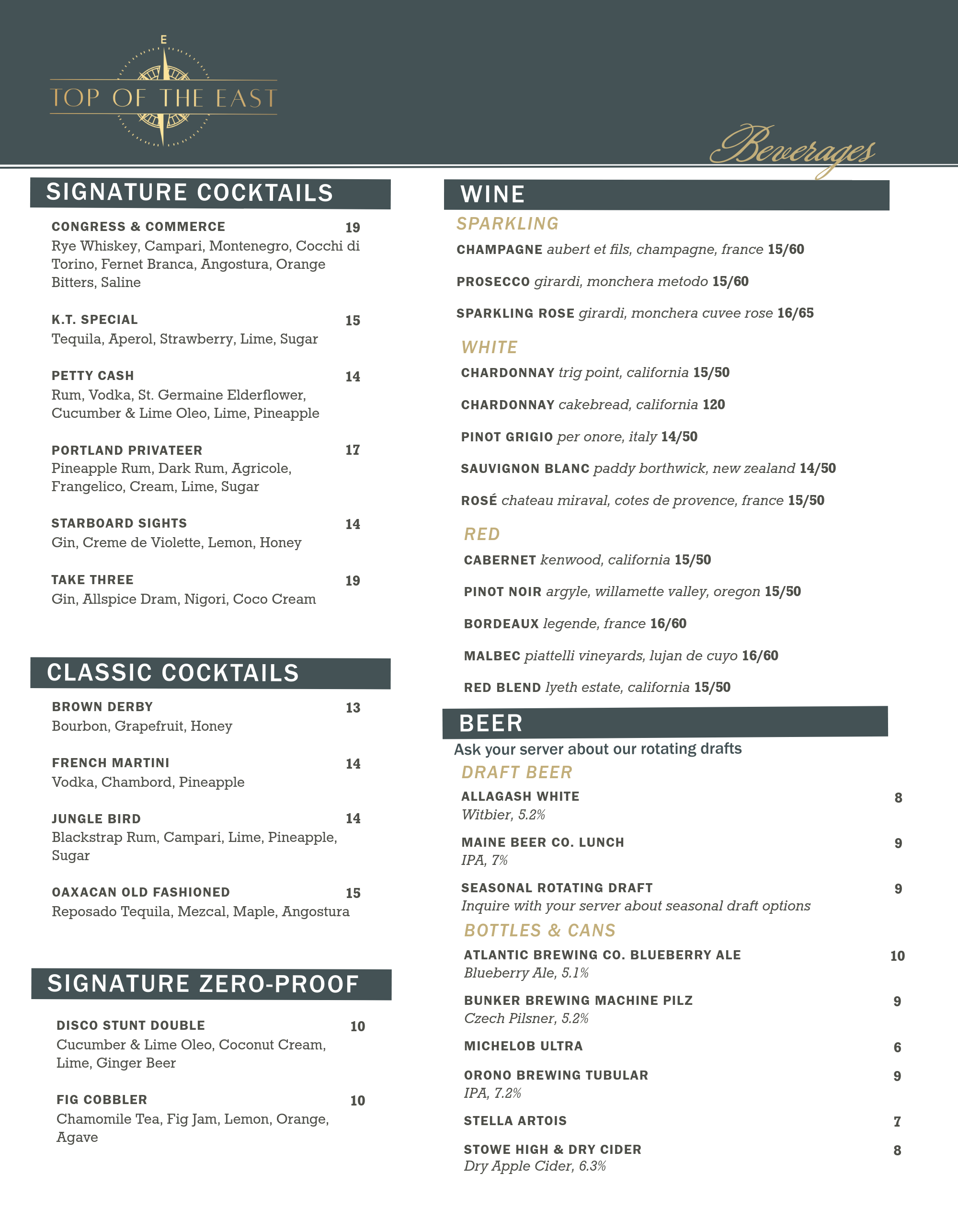 Menus — Top of The East