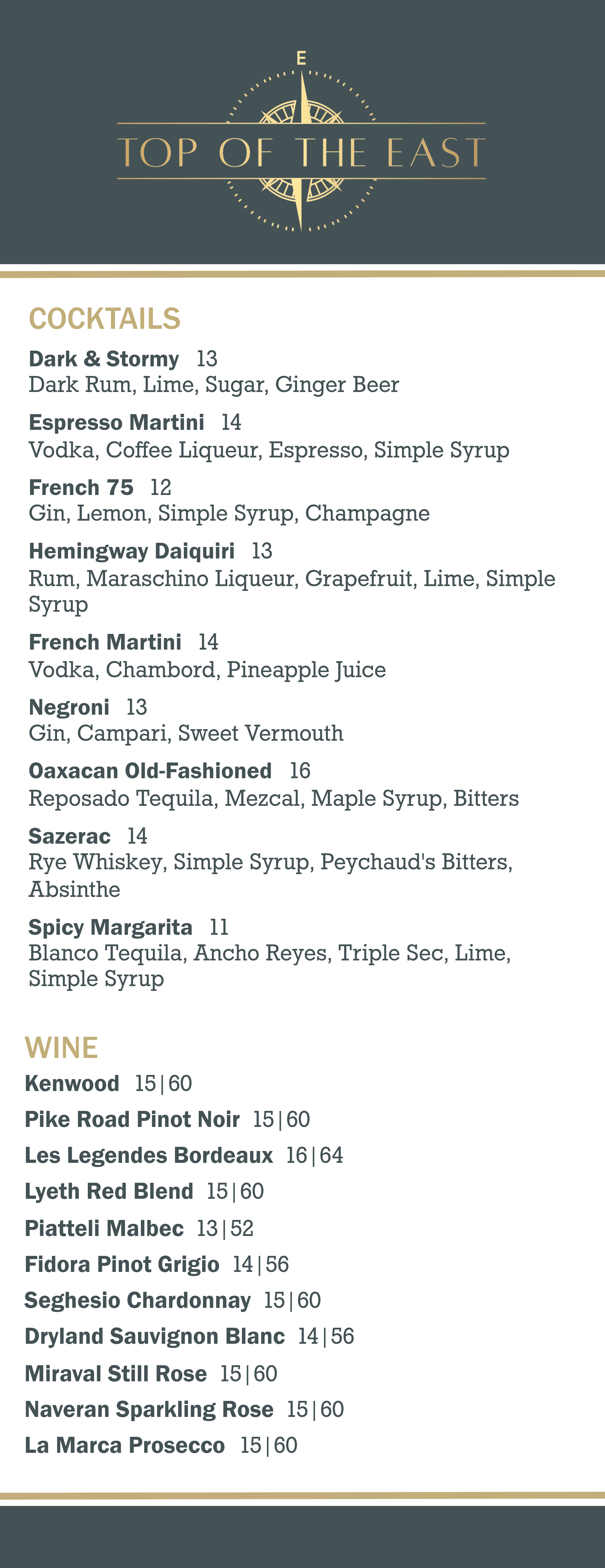 Menus — Top of The East