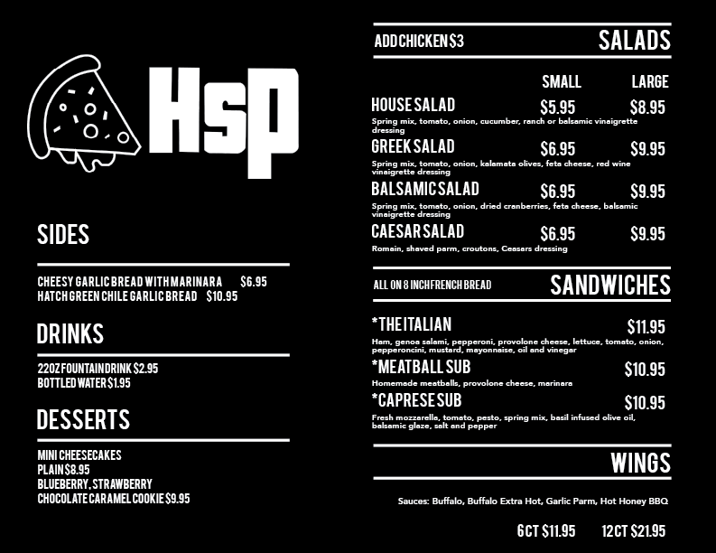Menu — High Society Pizza