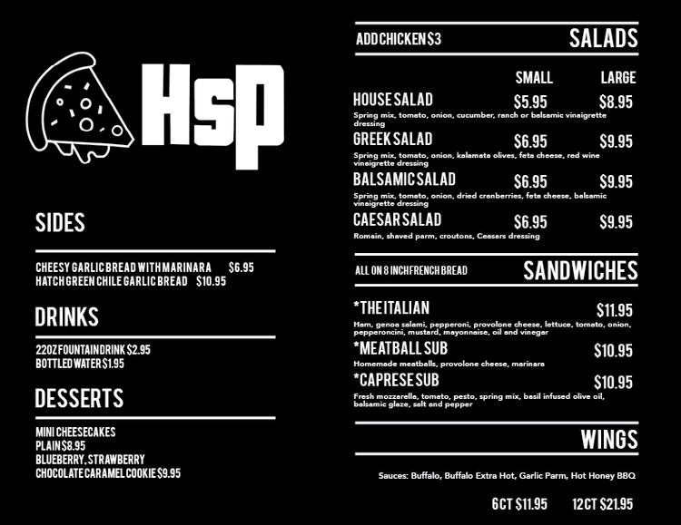 Menu — High Society Pizza