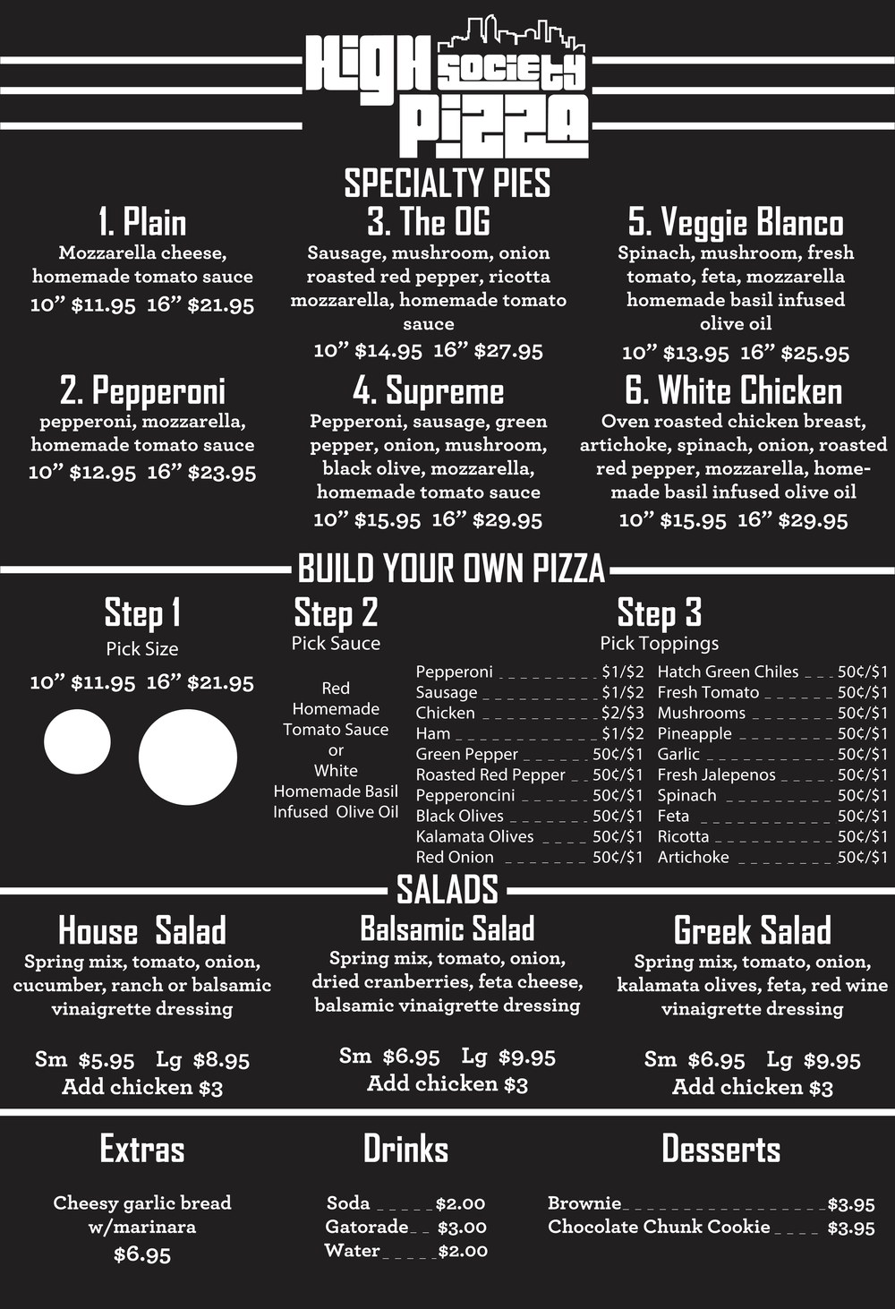 Menu — High Society Pizza